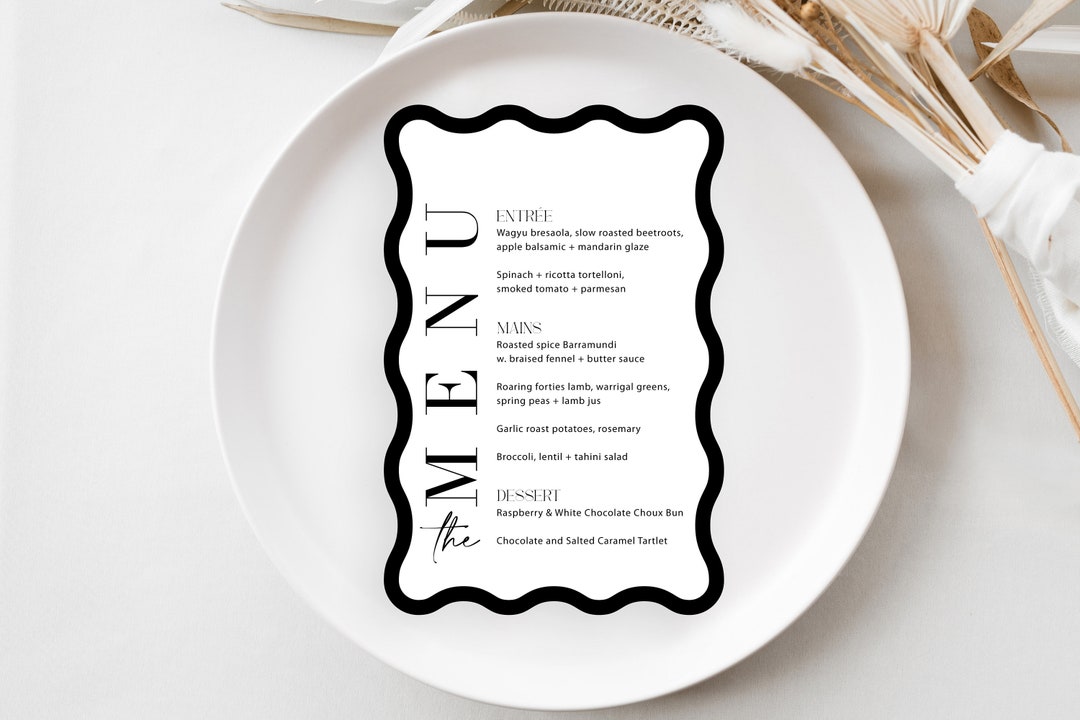 Wave Wedding Table Menu, Wedding Menus Place Cards - Personalised ...
