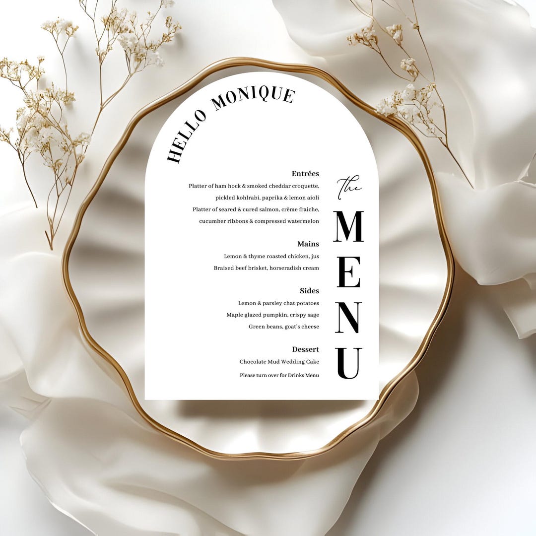 Arch Wedding Table Menu, Wedding Menus Place Cards - Personalised ...