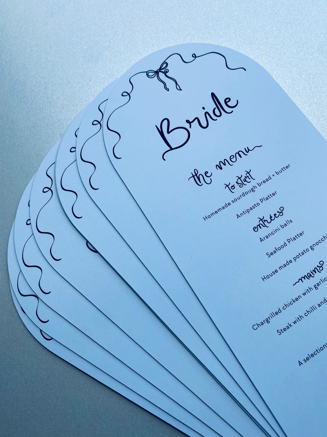 Bow Squiggle Arch Table Menu, Bridal Shower Menus, Personalised Wedding ...