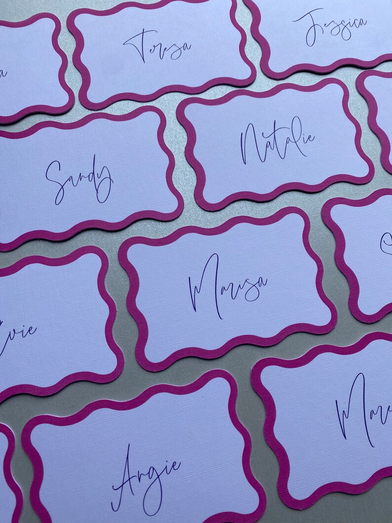 Wave Shape, Wavy Place Cards, Wedding Bridal Shower Wavy Edge Name Card ...