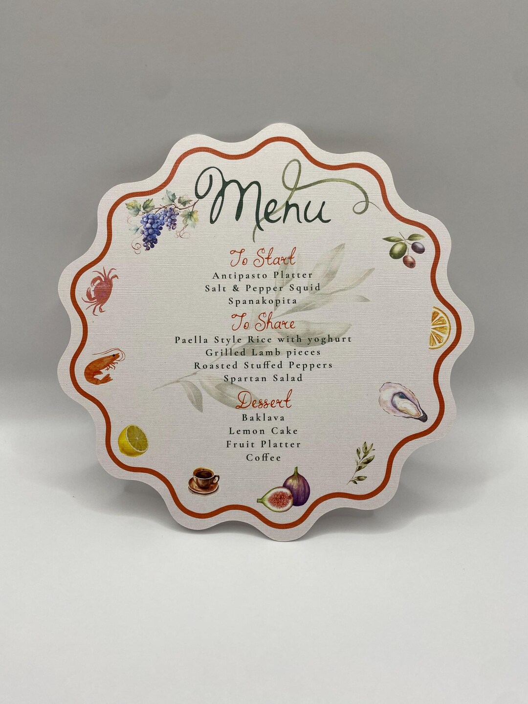 Scallop Edge Menu, Mediterranean Menu Wave Wedding Table Menu, Wedding ...