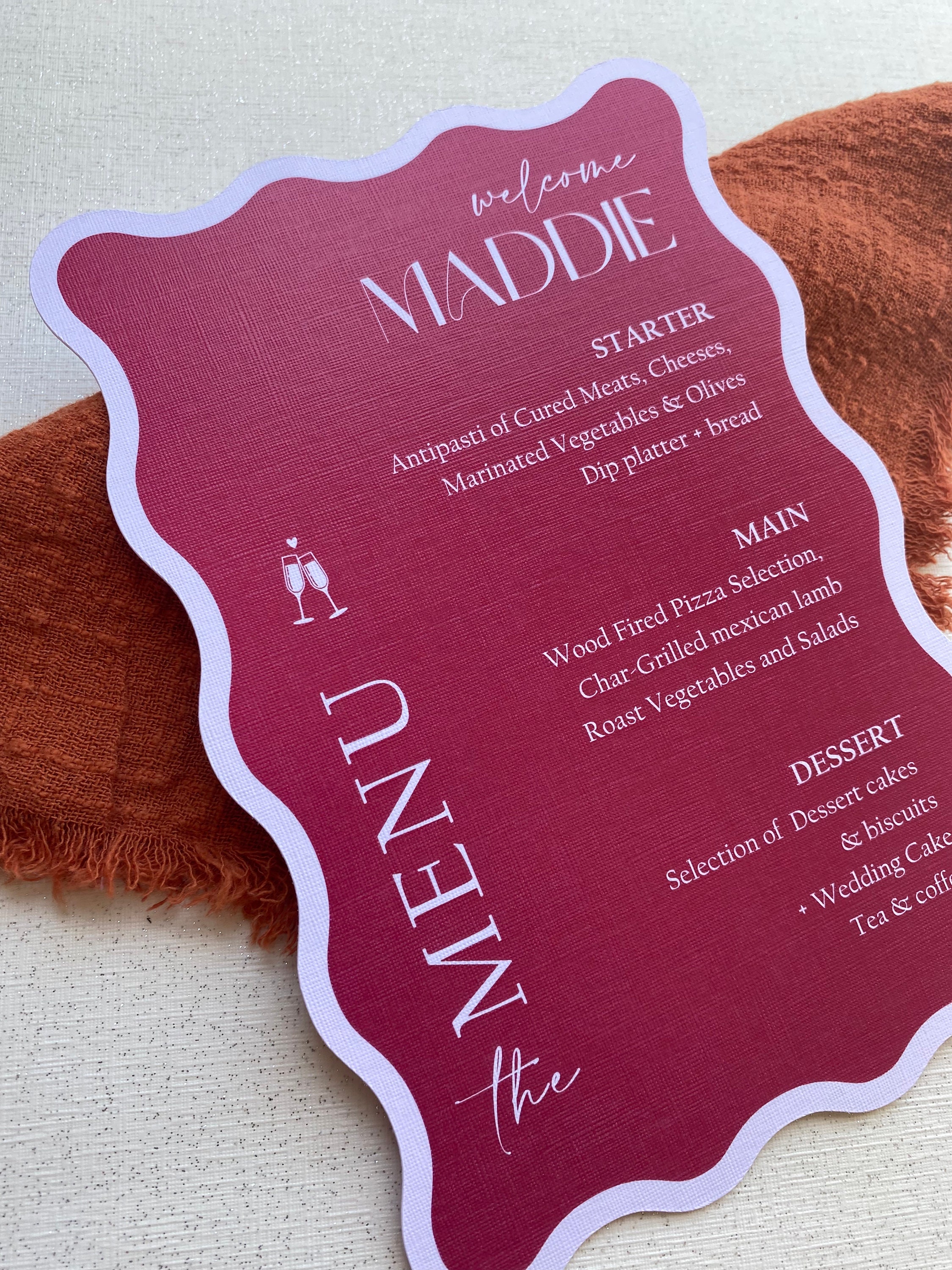 Wave Wedding Table Menu, Wedding Menus Place Cards Personalised Wedding ...