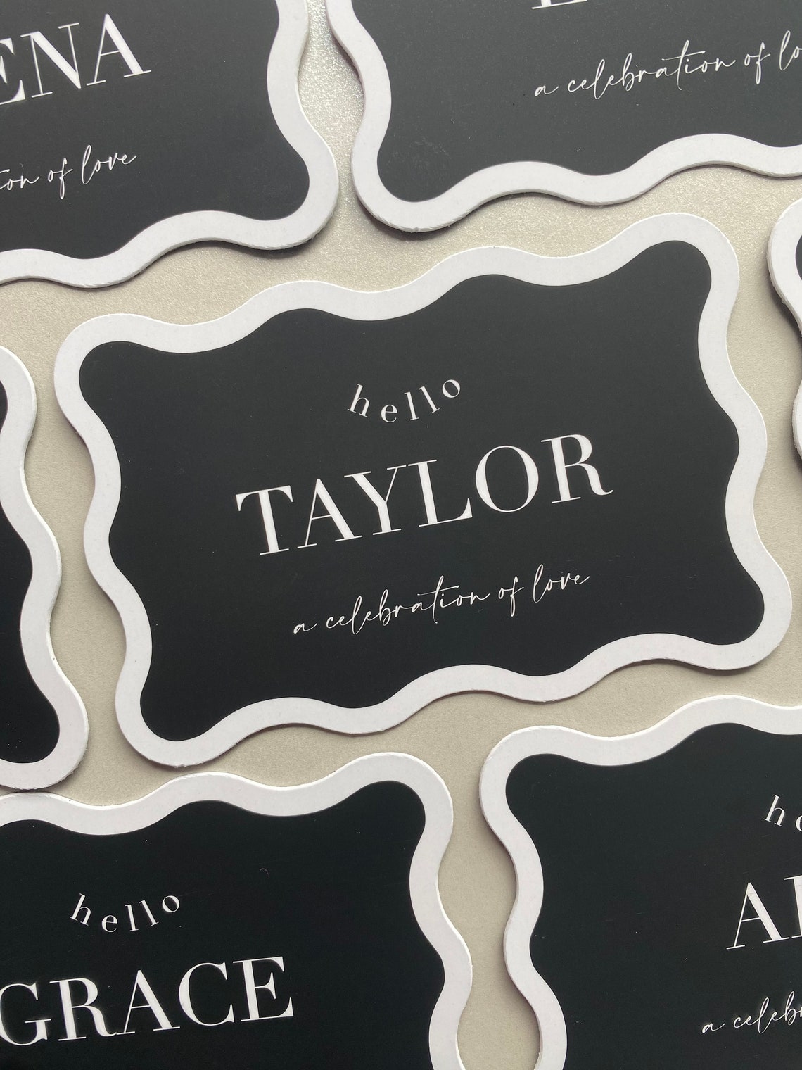 Wave Shape, Wavy Place Cards, Wedding Bridal Shower Wavy Edge Name Card ...