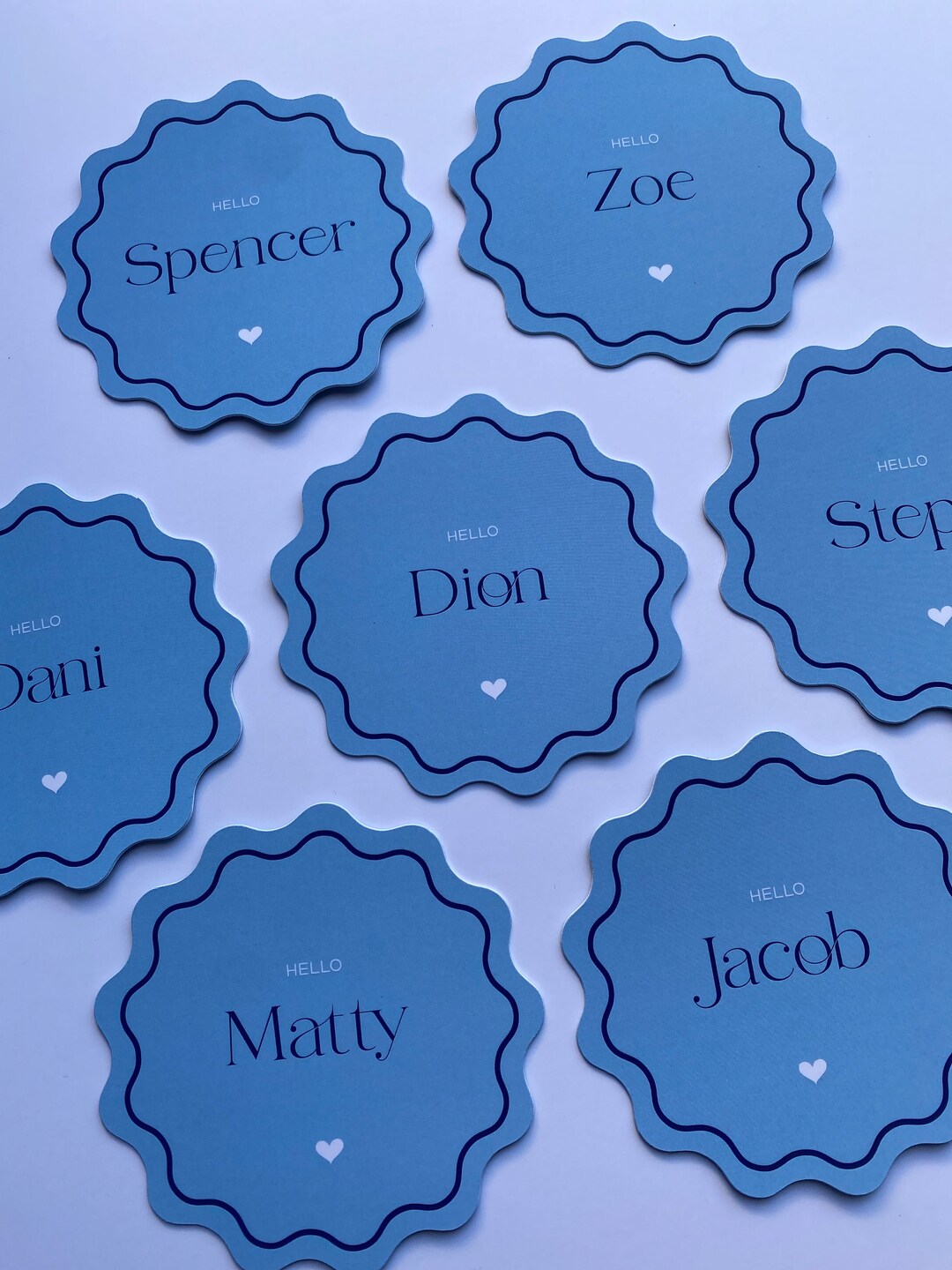 Blue Circular Wavy Place Cards Round Scalloped Edge, Wedding Bridal ...