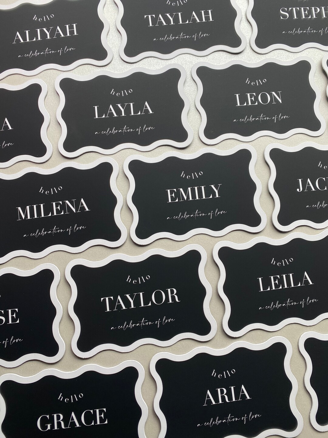 Wave Shape, Wavy Place Cards, Wedding Bridal Shower Wavy Edge Name Card ...