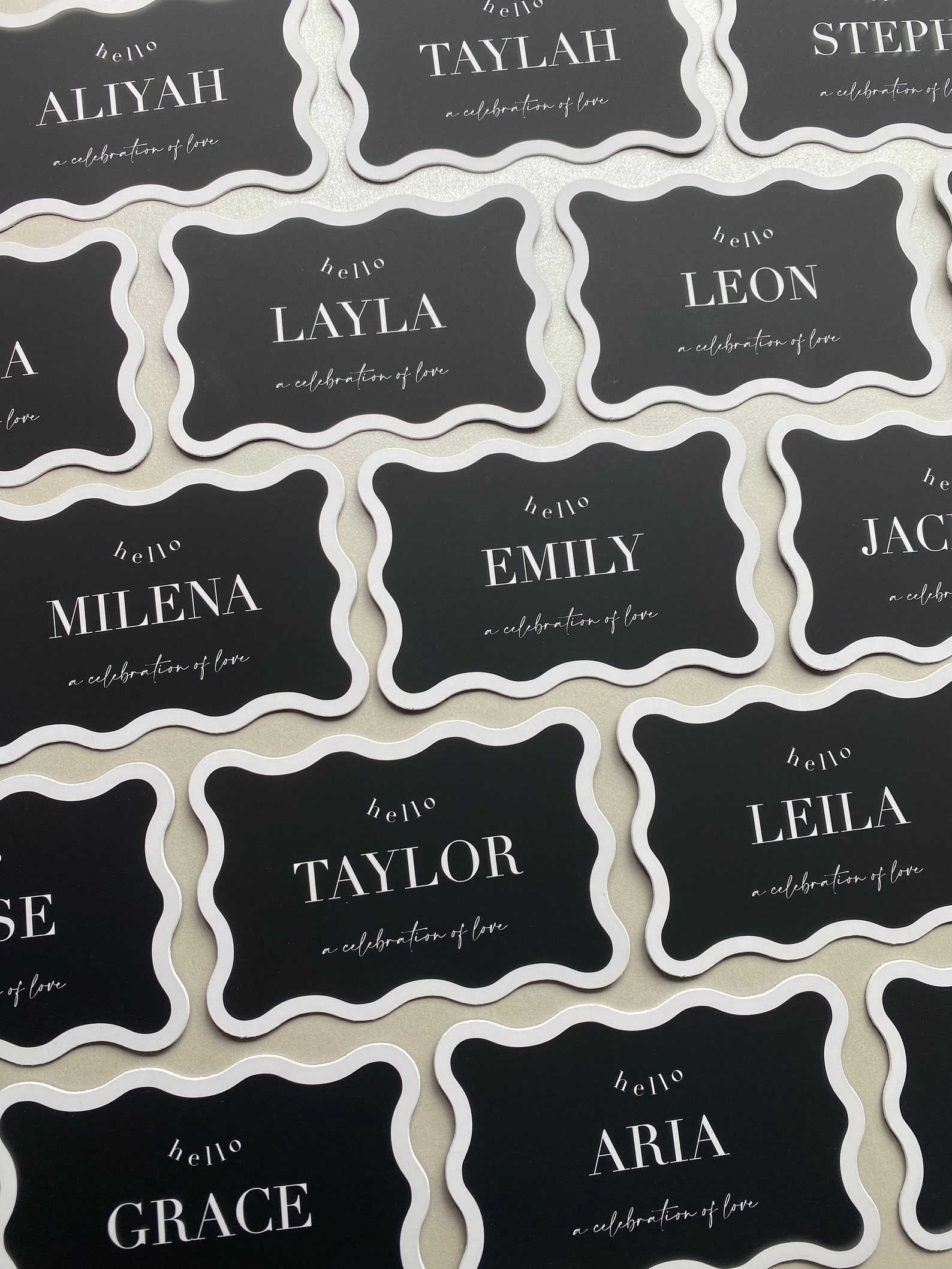 Wave Shape, Wavy Place Cards, Wedding Bridal Shower Wavy Edge Name Card ...