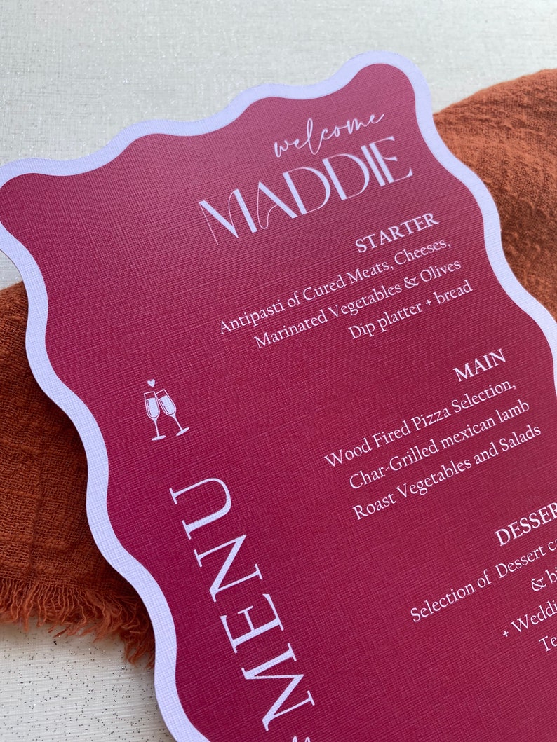 Wave Wedding Table Menu, Wedding Menus Place Cards Personalised Wedding ...