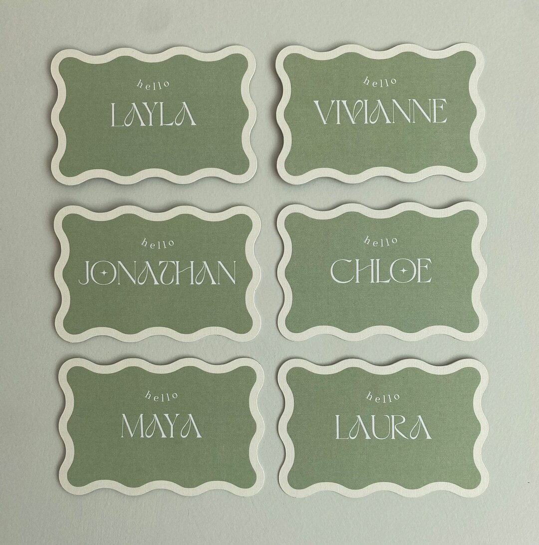 Wave Shape, Wavy Place Cards, Wedding Bridal Shower Wavy Edge Name Card ...