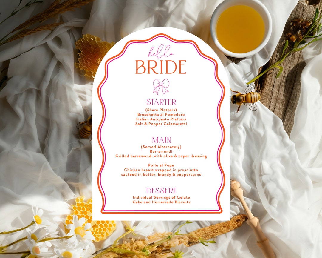 Arch Table Menu, Bridal Shower Menus, Place Cards - Personalised ...