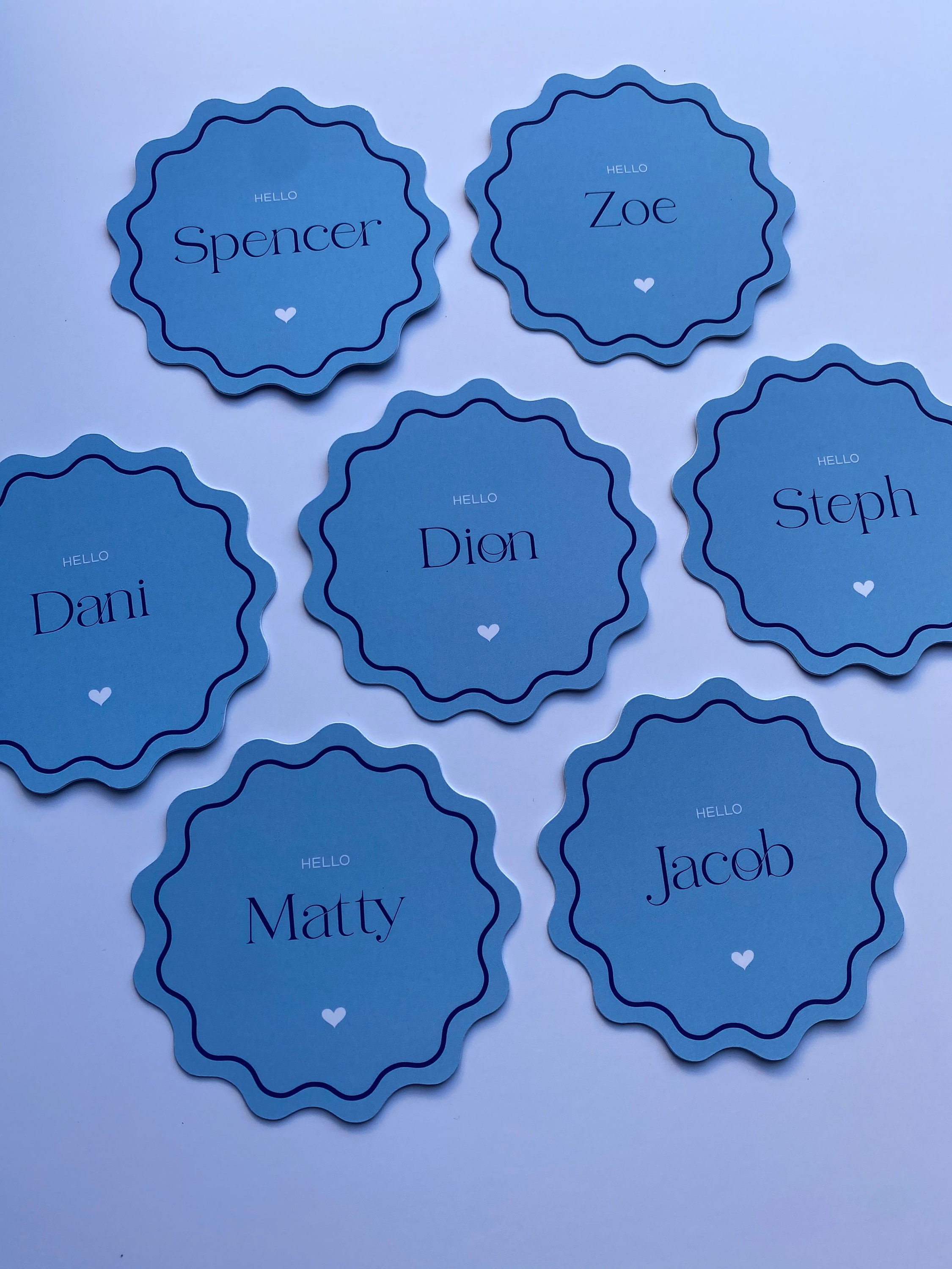 Blue Circular Wavy Place Cards Round Scalloped Edge, Wedding Bridal ...