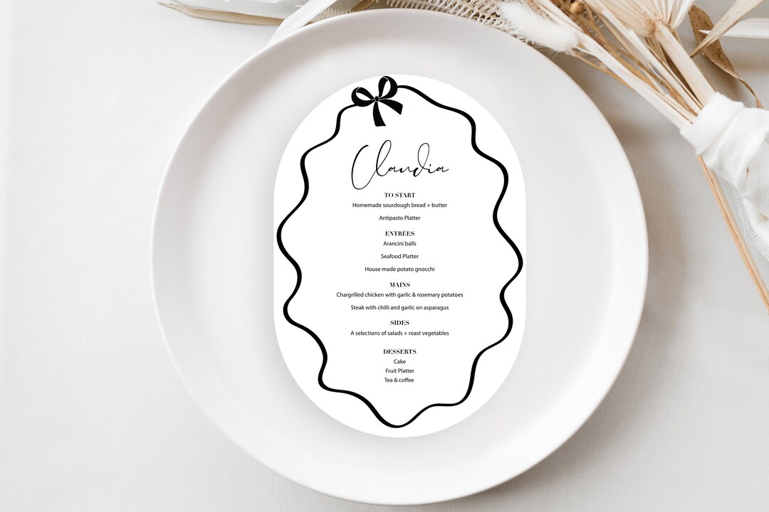 Oval Modern Handwritten Fun Font Wedding Table Menu, Bow Menus ...