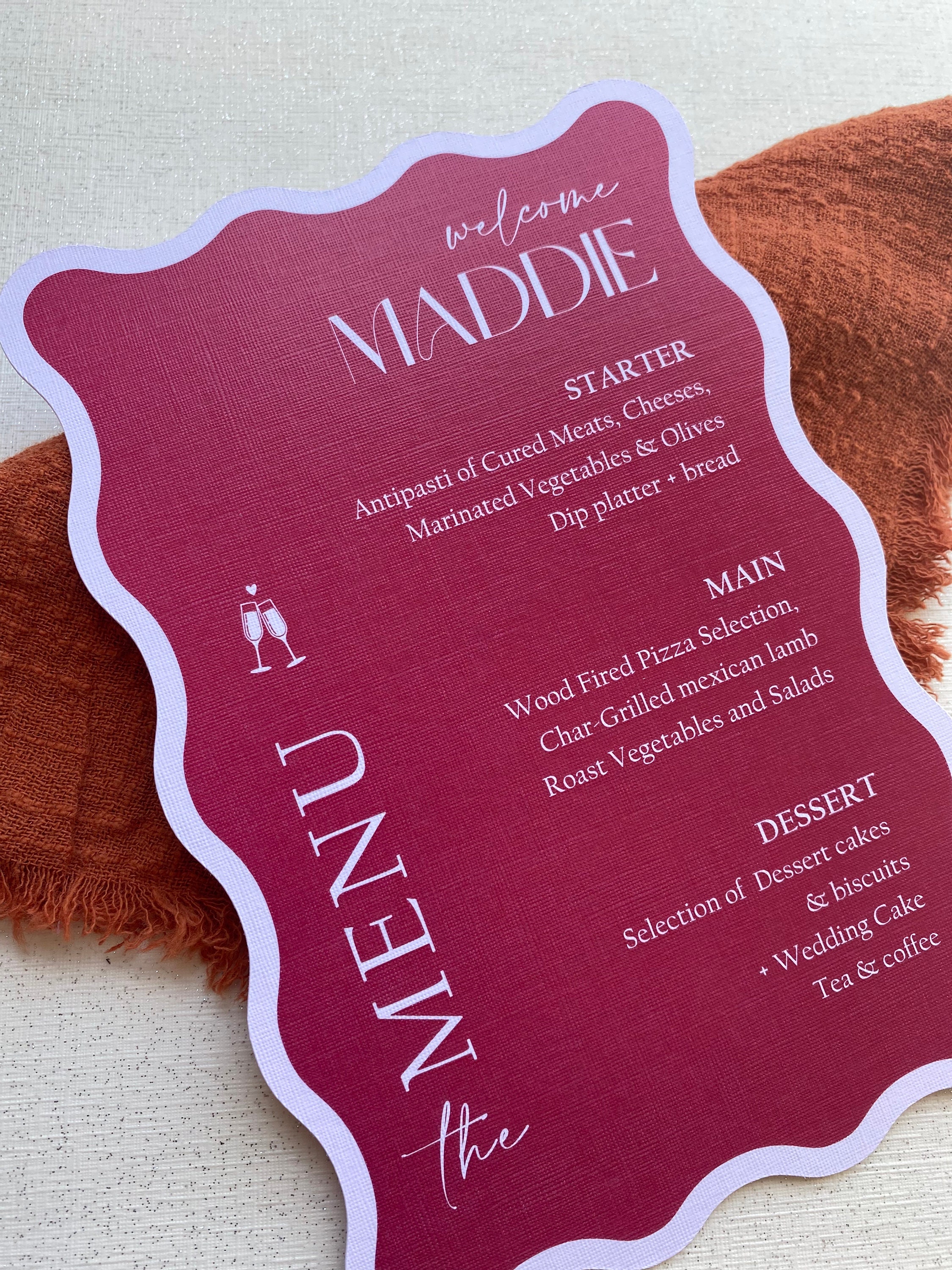 Wave Wedding Table Menu, Wedding Menus Place Cards - Personalised ...