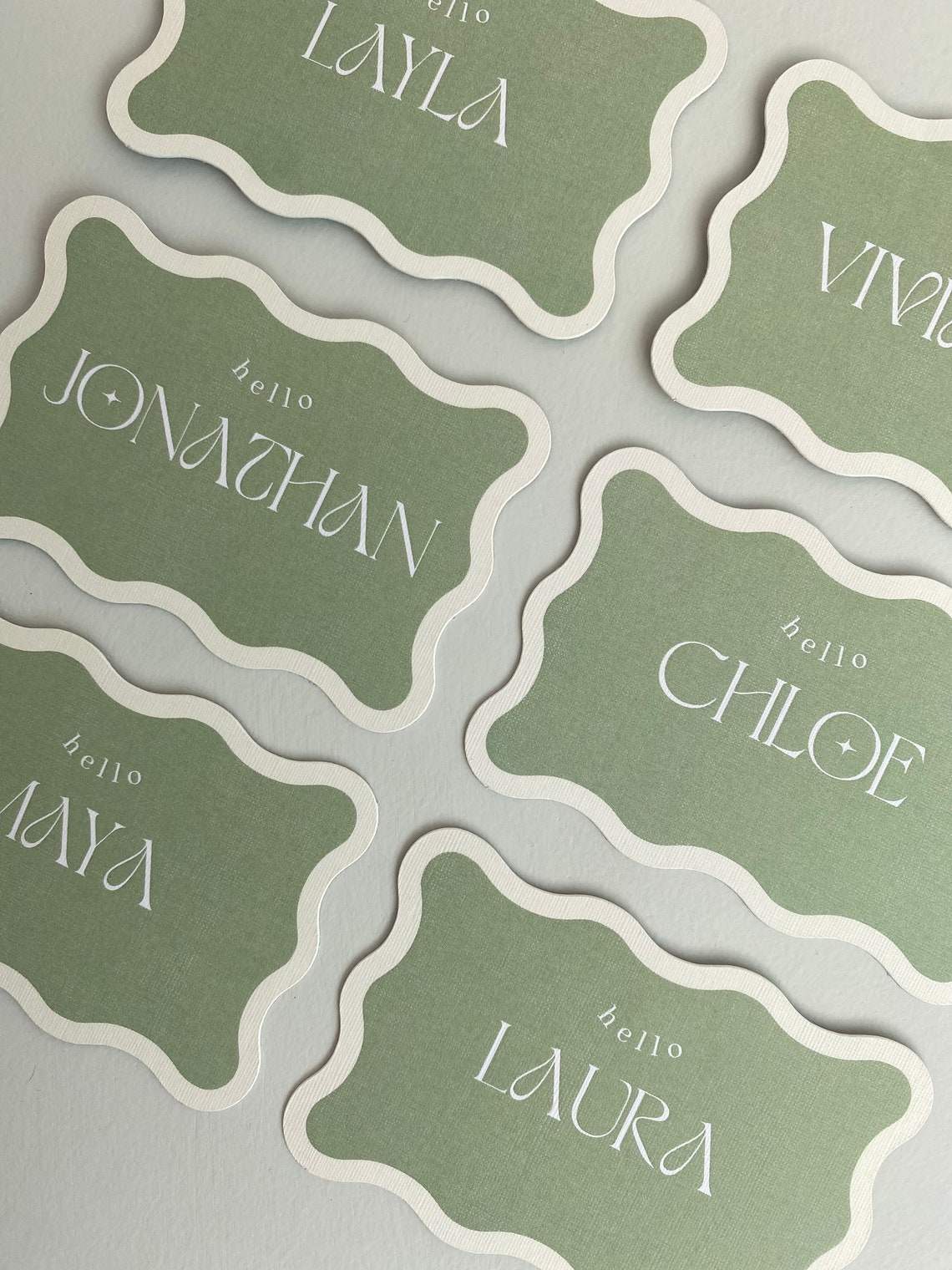 Wave Shape, Wavy Place Cards, Wedding Bridal Shower Wavy Edge Name Card ...