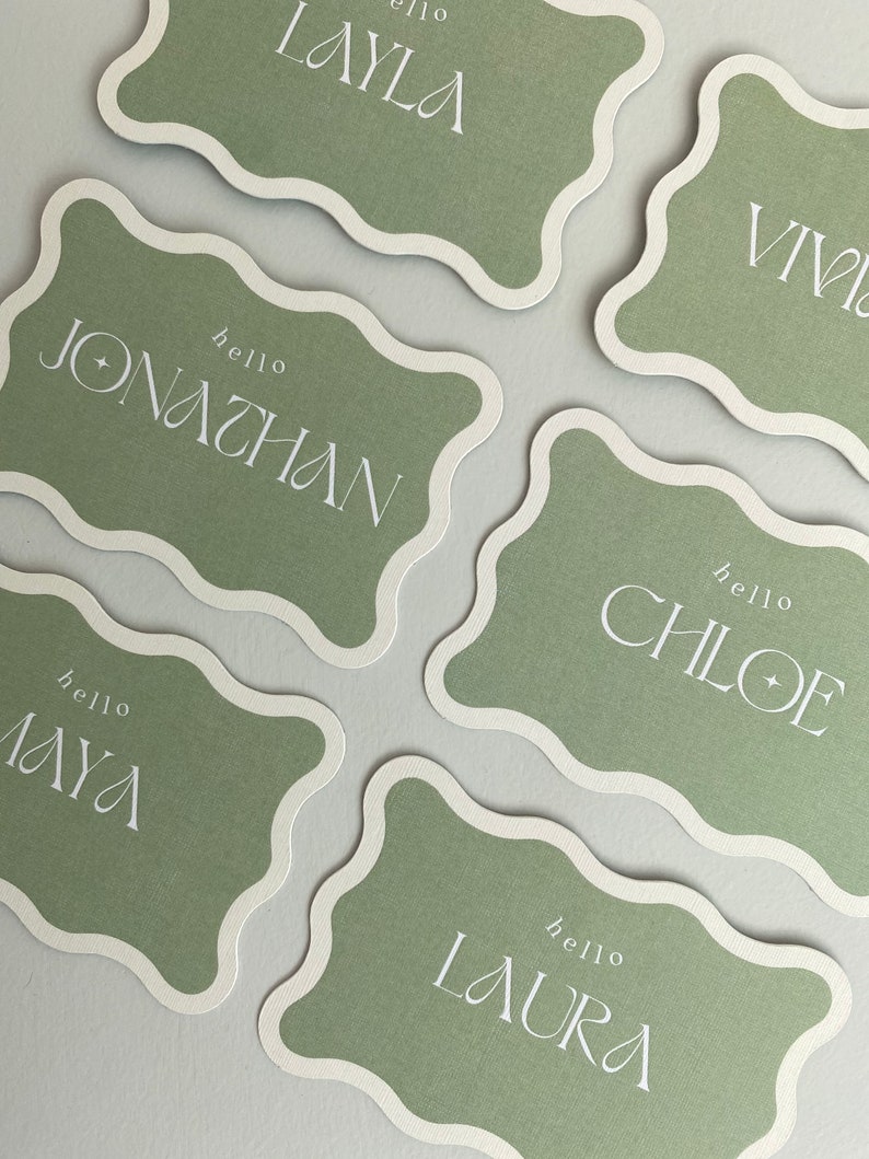 Wave Shape, Wavy Place Cards, Wedding Bridal Shower Wavy Edge Name Card ...