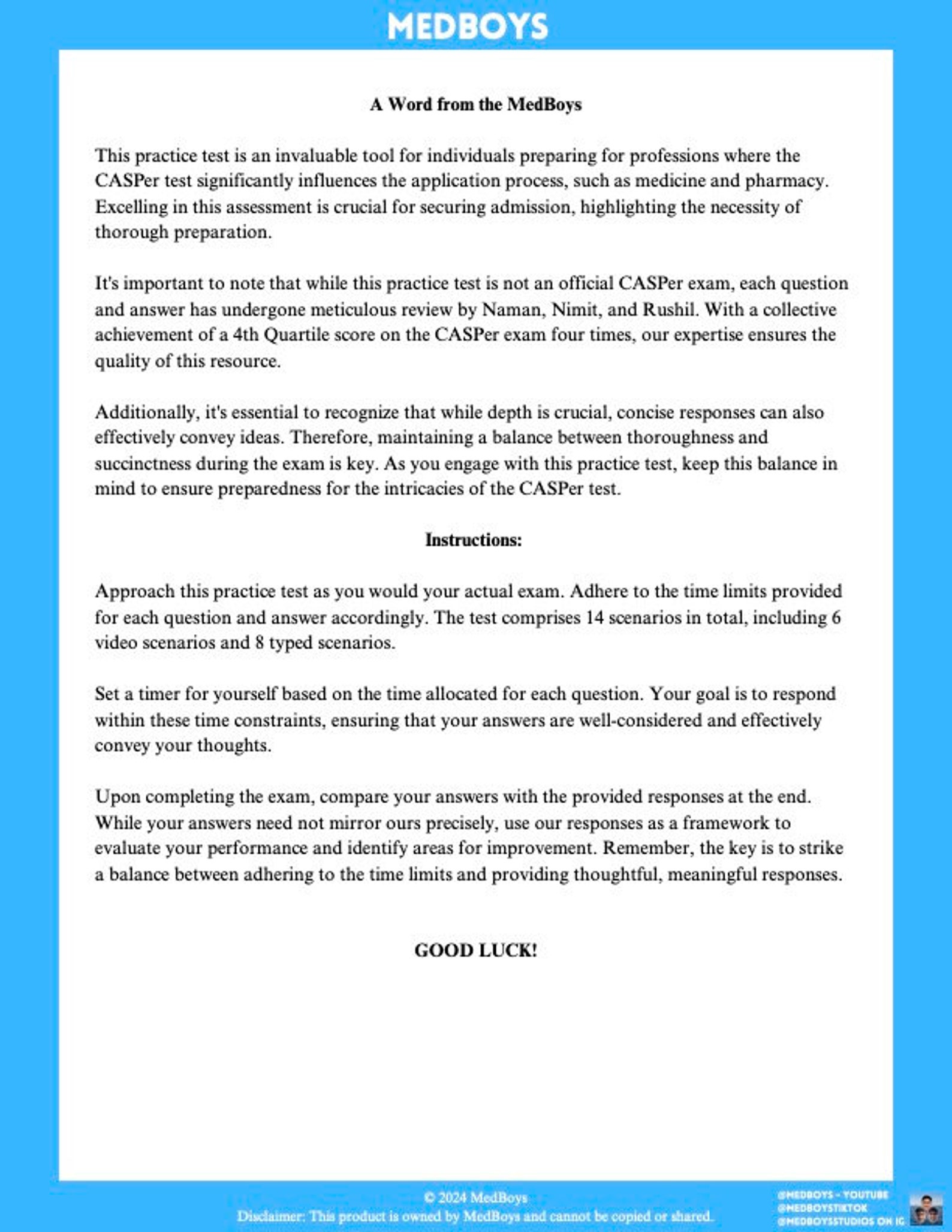 Casper Practice Test #1 || Medboys - Etsy