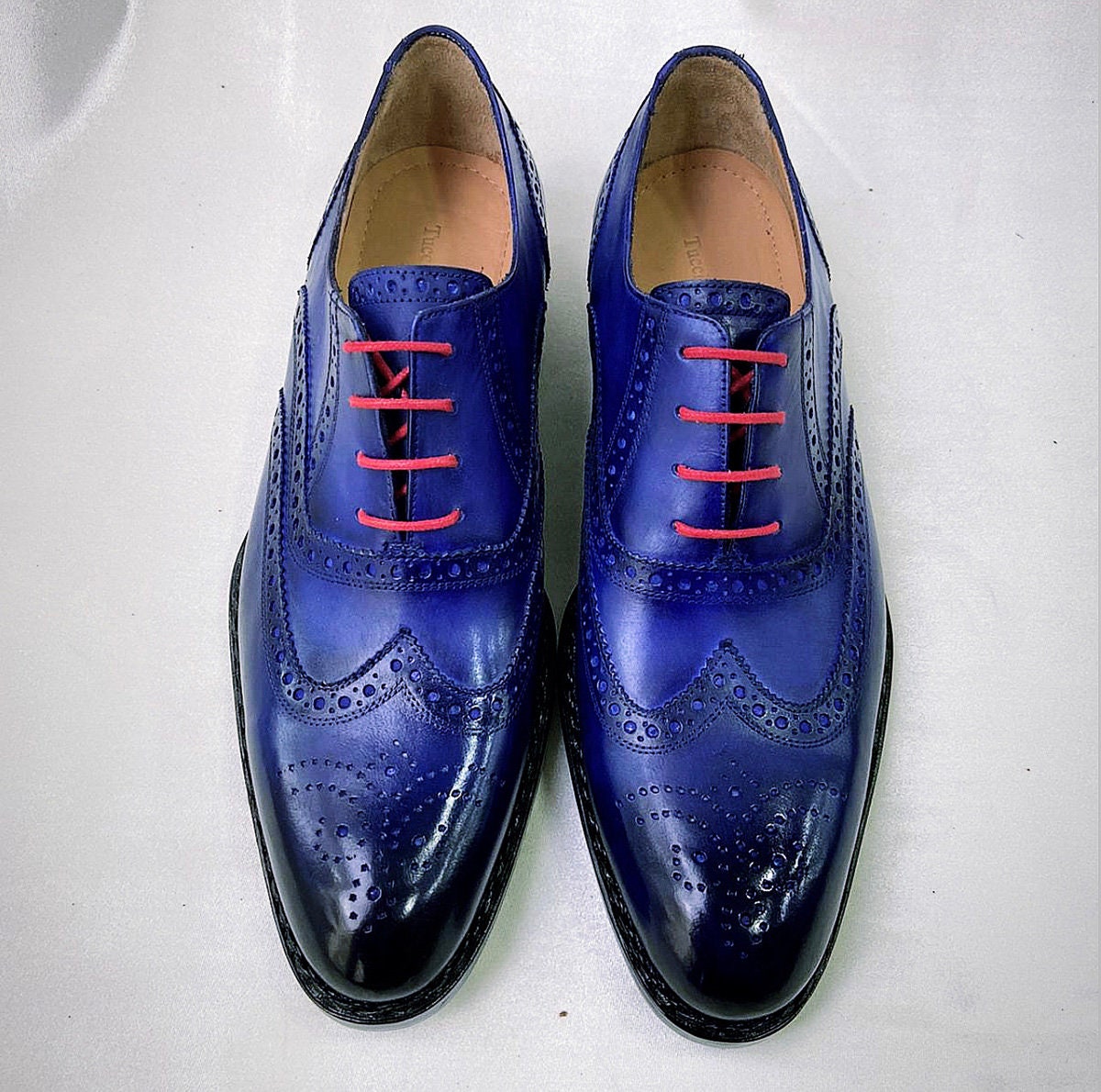 Tucci Di Lusso Mens Royal Blue Handmade Italian Leather Luxury Lace-ups ...