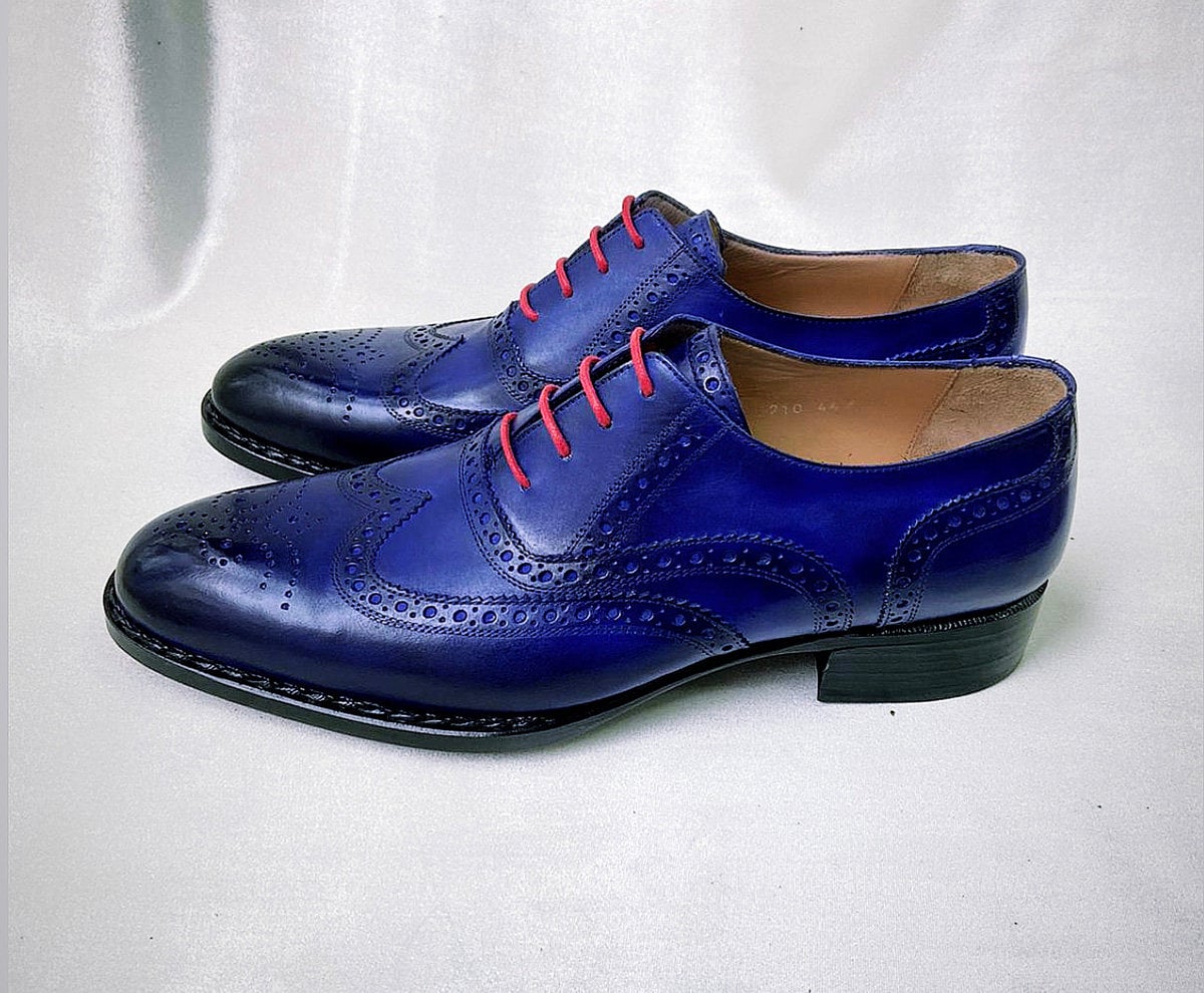 Tucci Di Lusso Mens Royal Blue Handmade Italian Leather Luxury Lace-ups ...