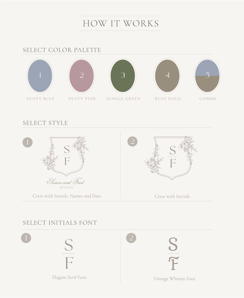 Floral Wedding Crest With Initials | Digital Download Monogram - Etsy