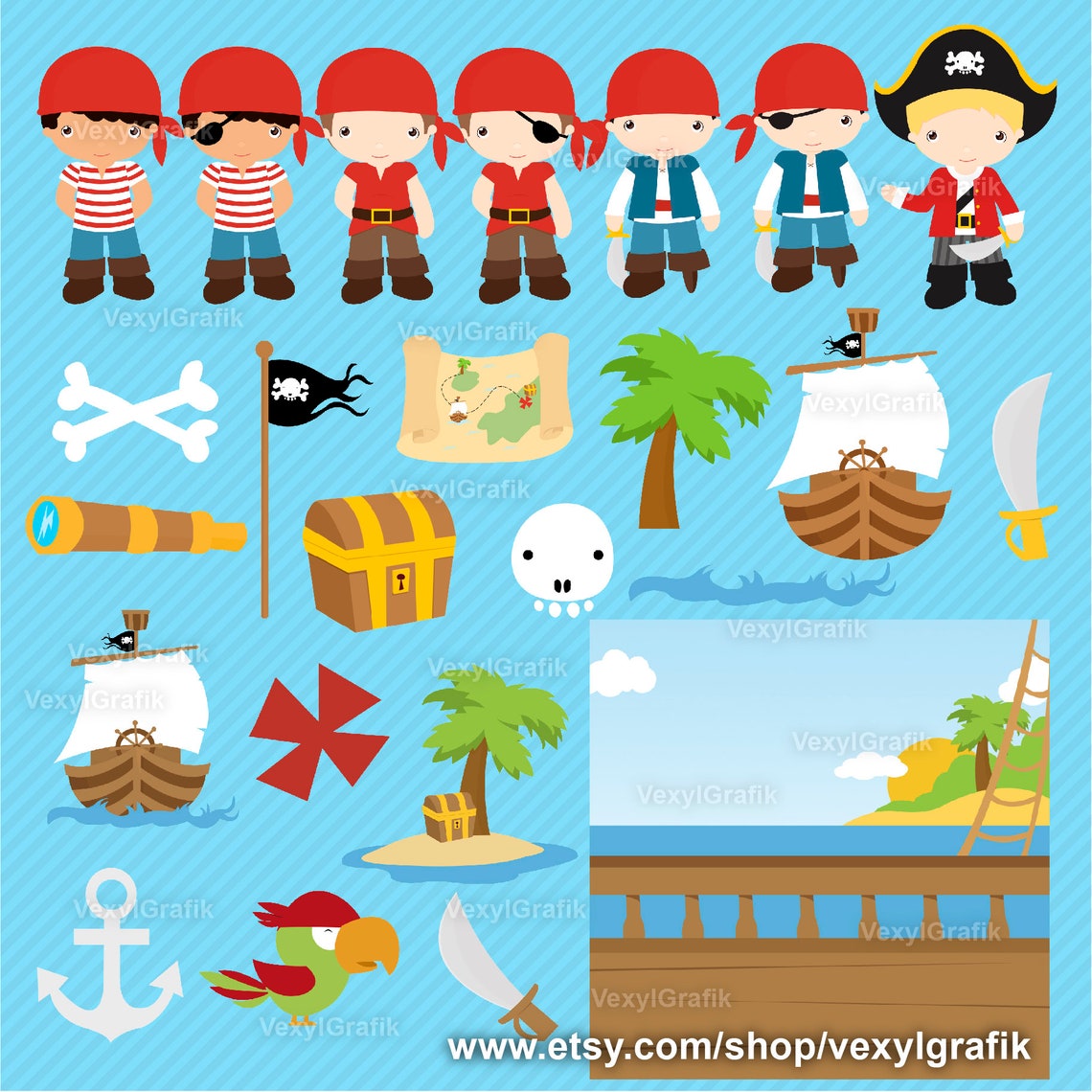 Pirate Boys Clipart, Instant Download PNG Files - 300 Dpi, Baby Shower ...