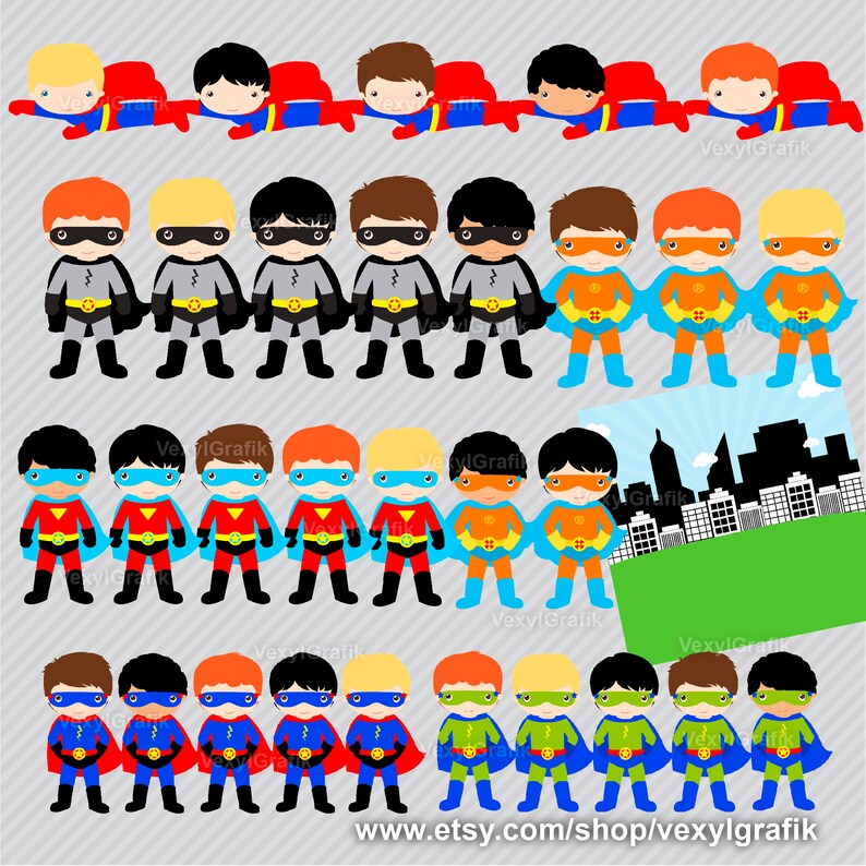 Superhero Boys Clipart, Instant Download PNG Files - 300 Dpi, Baby ...