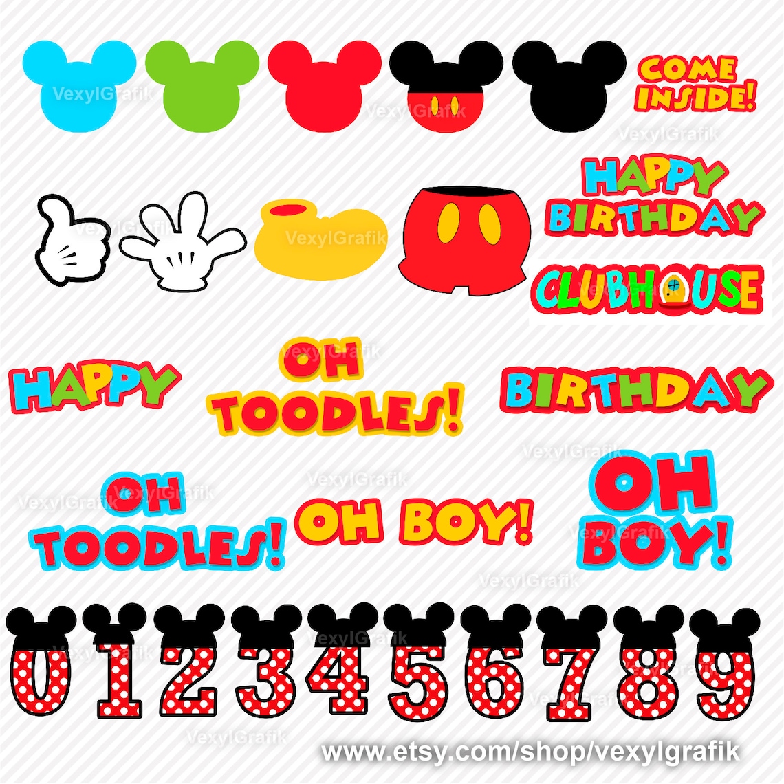 Mickey Mouse Clipart, Instant Download PNG Files - 300 Dpi, Baby Shower ...