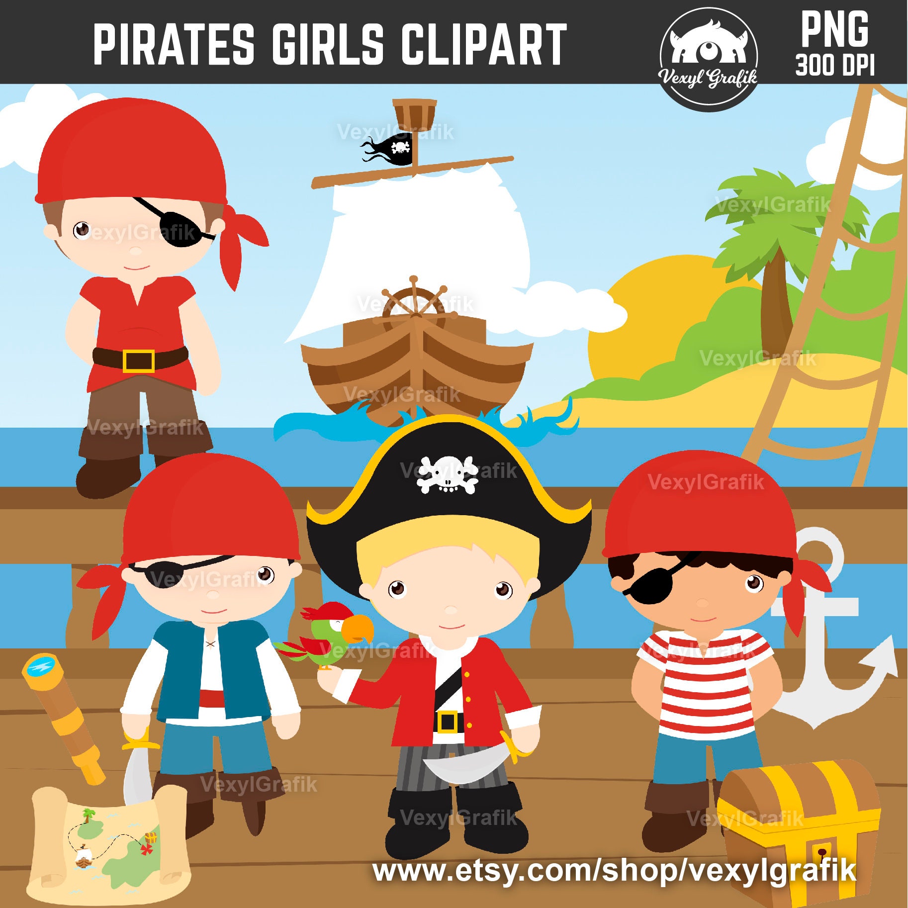 Pirate Boys Clipart, Instant Download PNG Files - 300 Dpi, Baby Shower ...