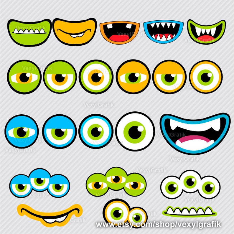 Monster Mouth and Eye Clipart, Instant Download PNG Files - 300 Dpi ...