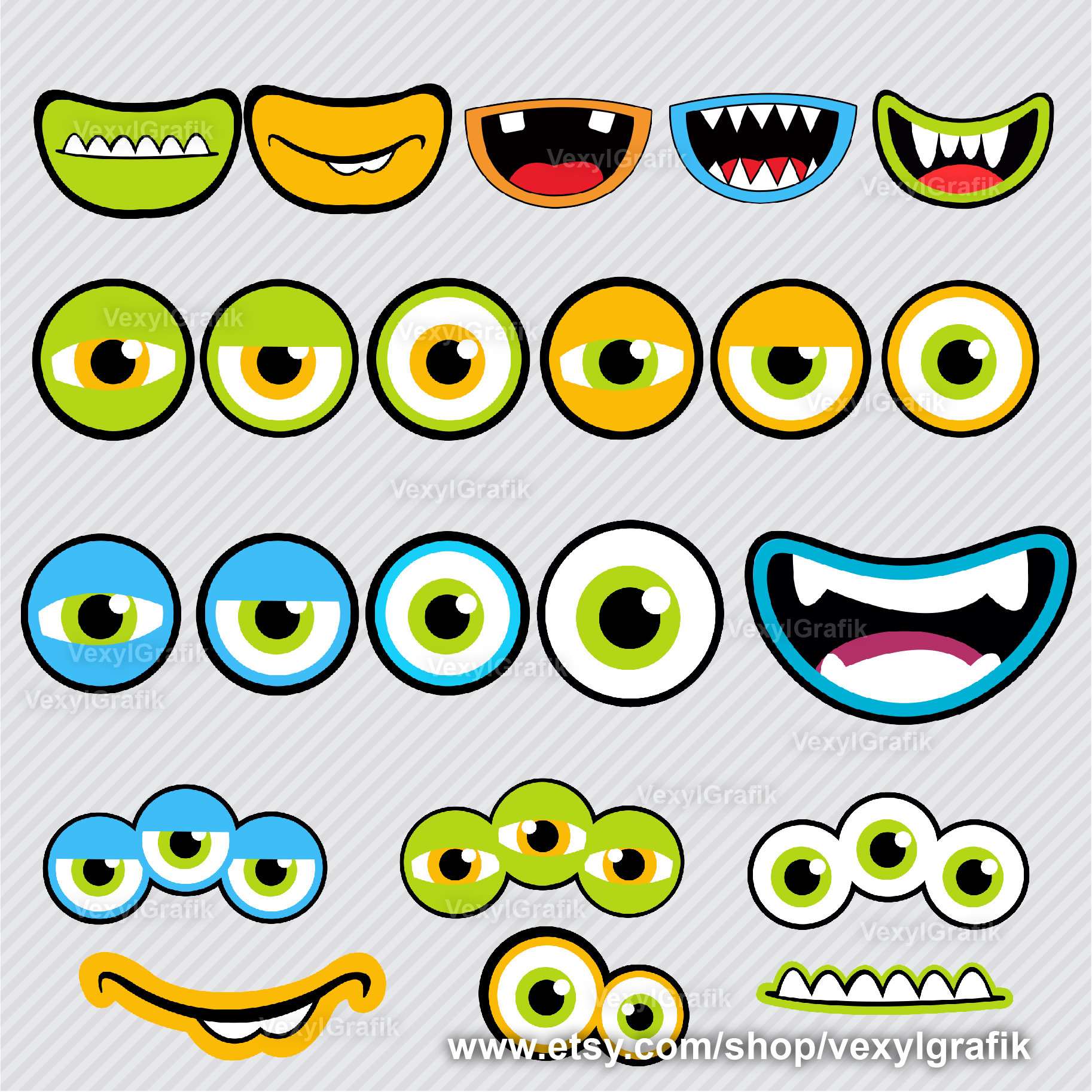Monster Mouth and Eye Clipart, Instant Download PNG Files - 300 Dpi ...
