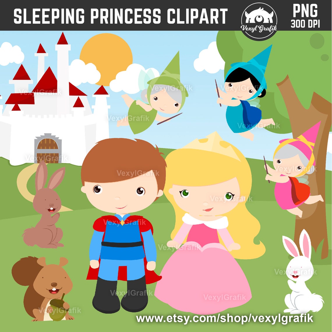 Sleeping Beauty Clipart, Instant Download PNG Files - 300 Dpi, Baby ...