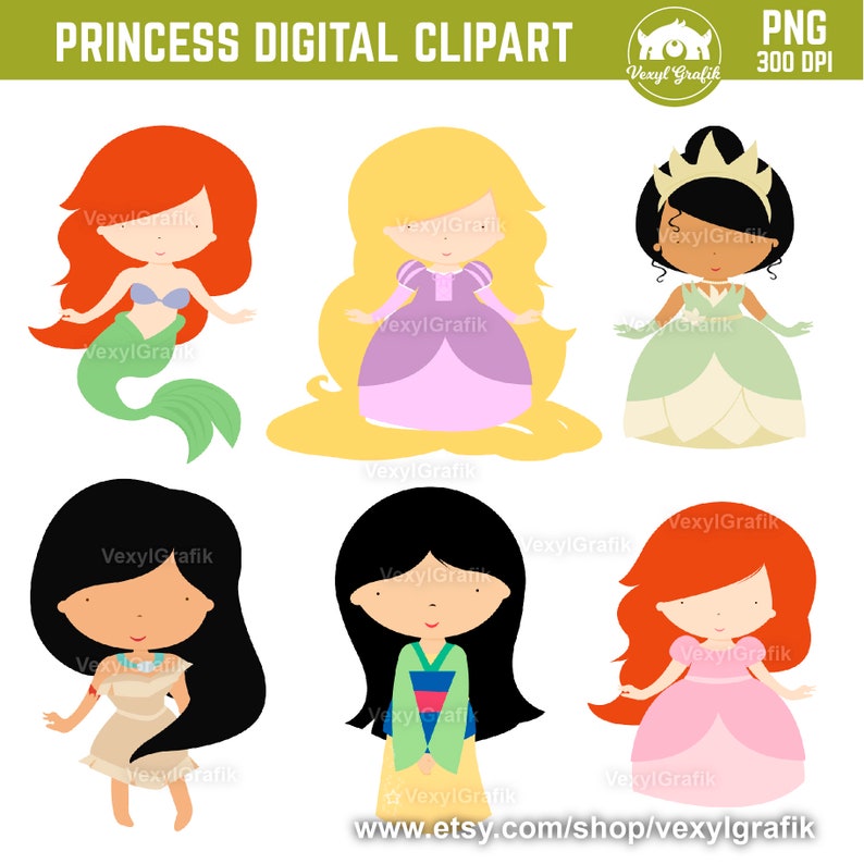 Princess 4 Clipart, Instant Download PNG Files - 300 Dpi, Baby Shower ...