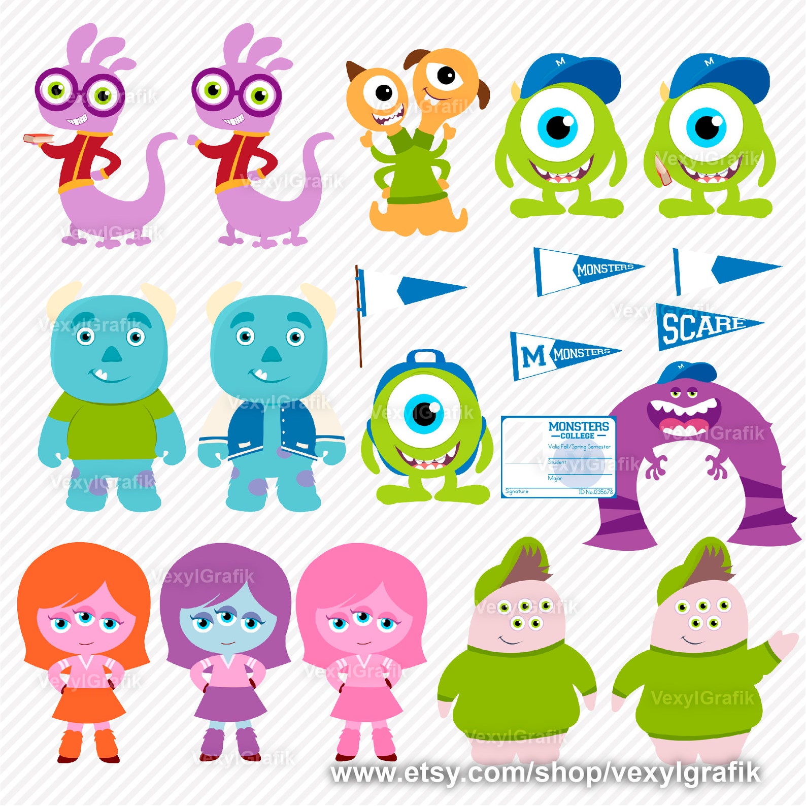 Monsters Clipart, Instant Download PNG Files - 300 Dpi, Baby Shower ...