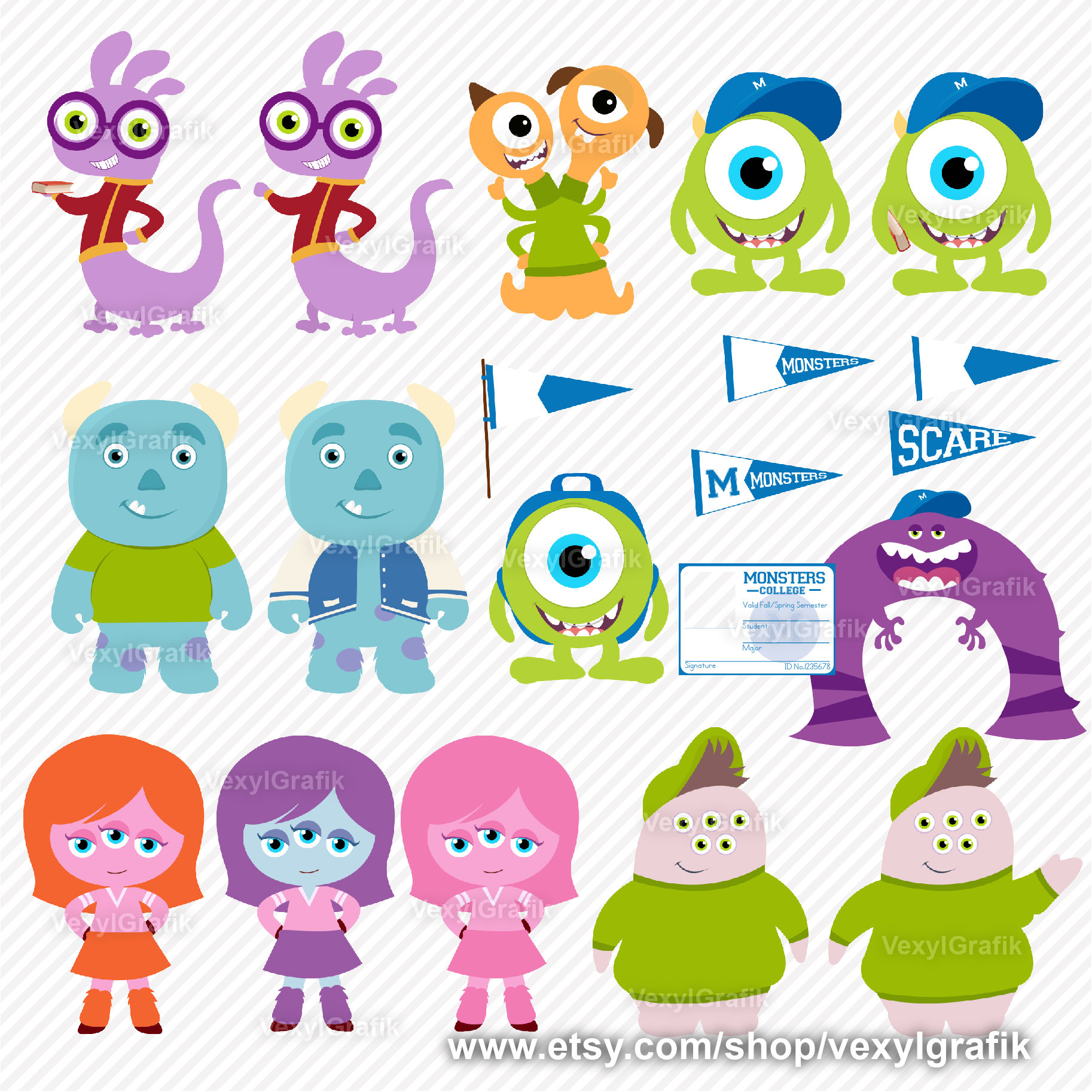 Monsters Clipart, Instant Download PNG Files 300 Dpi, Baby Shower ...
