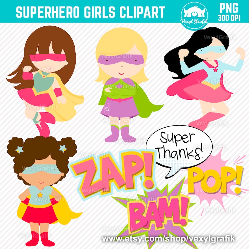 Superhero Girls Clipart, Instant Download PNG Files - 300 Dpi, Baby ...