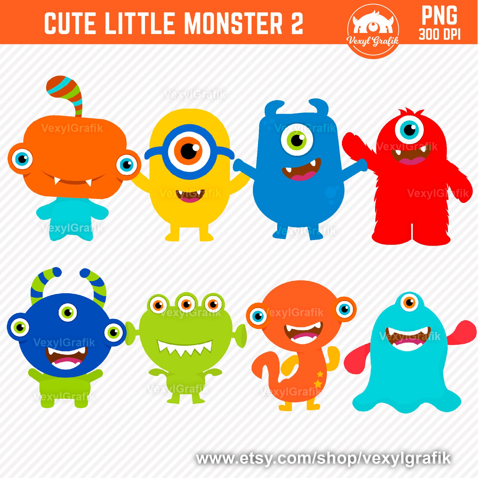 Cute Little Monsters Clipart, Instant Download PNG Files - 300 Dpi ...