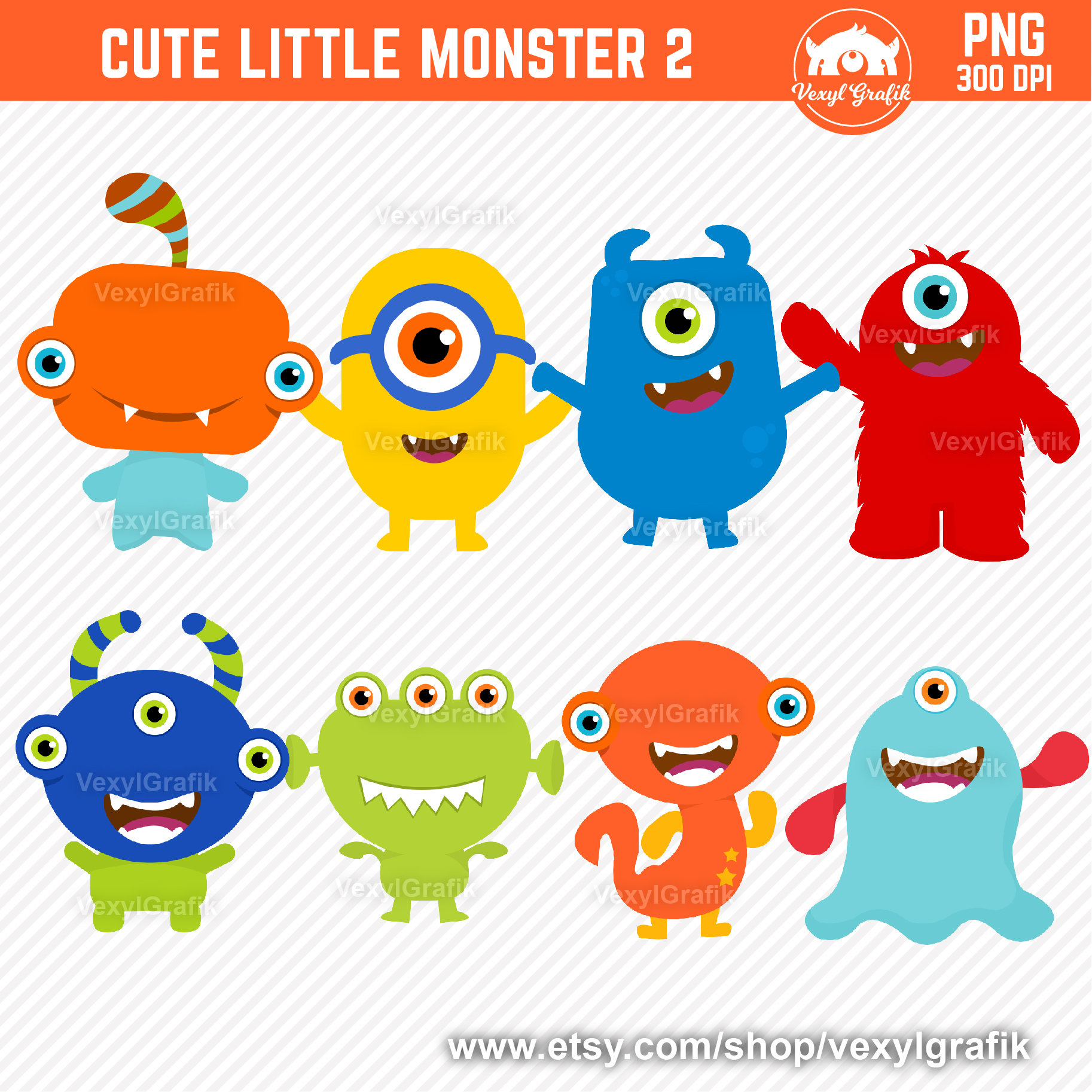 Cute Little Monsters Clipart, Instant Download PNG Files - 300 Dpi ...