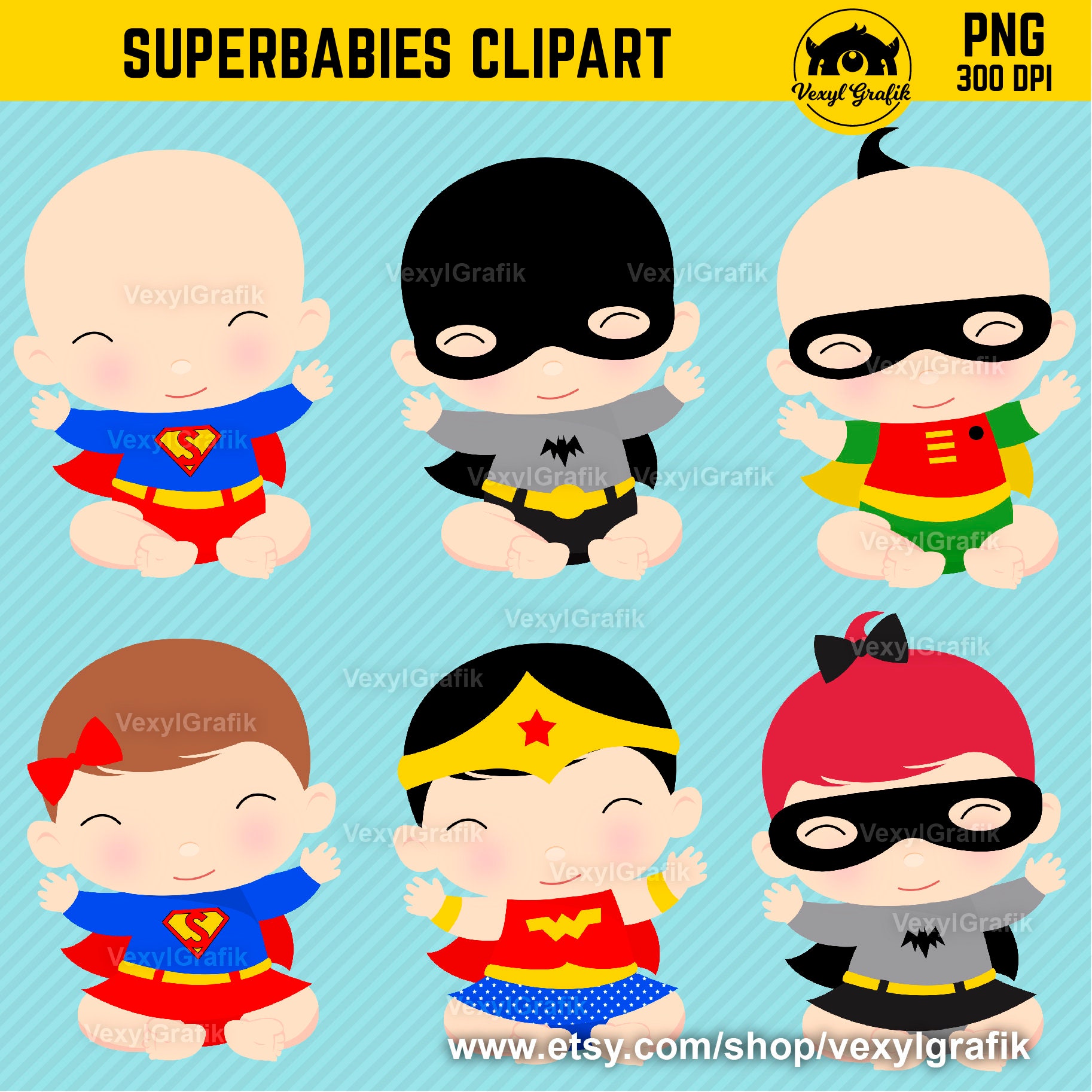 Superbabies Clipart, Instant Download PNG Files - 300 Dpi, Baby Shower ...