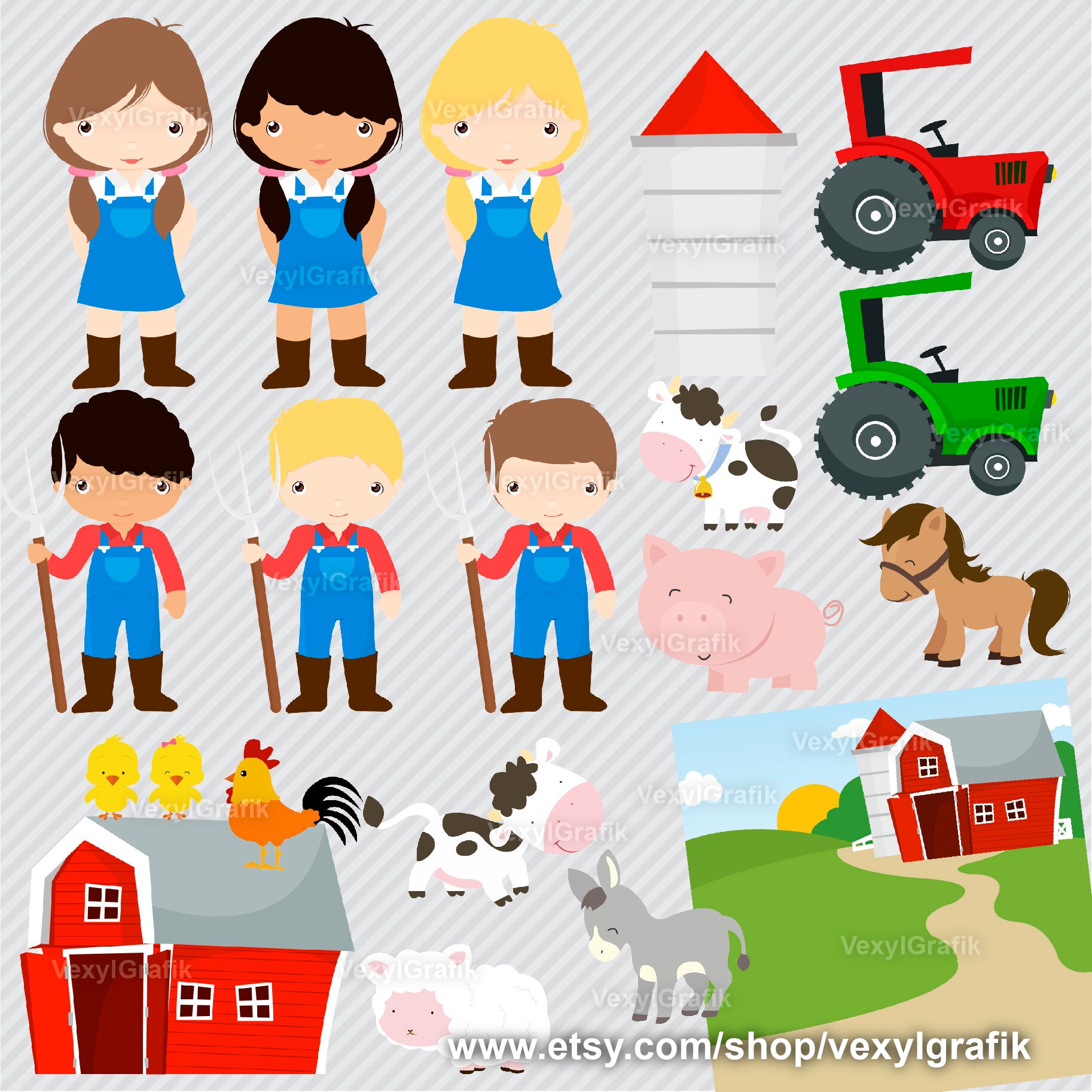 Cute Farm Clipart, Instant Download PNG Files - 300 Dpi, Baby Shower ...