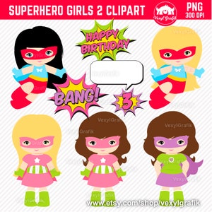 Superhero Girls 2 Clipart, Instant Download PNG Files - 300 Dpi, Baby ...