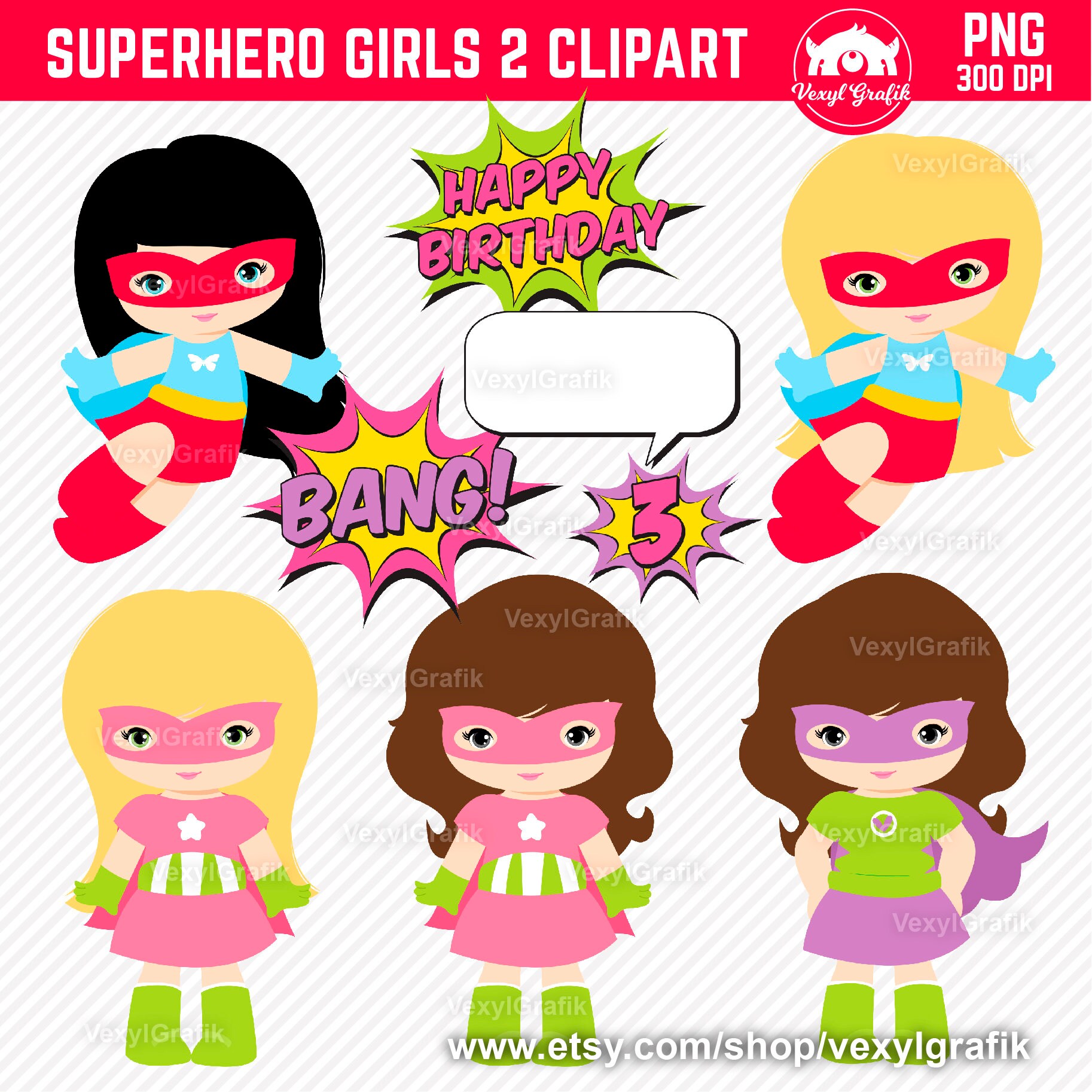 Superhero Girls 2 Clipart, Instant Download PNG Files - 300 Dpi, Baby ...