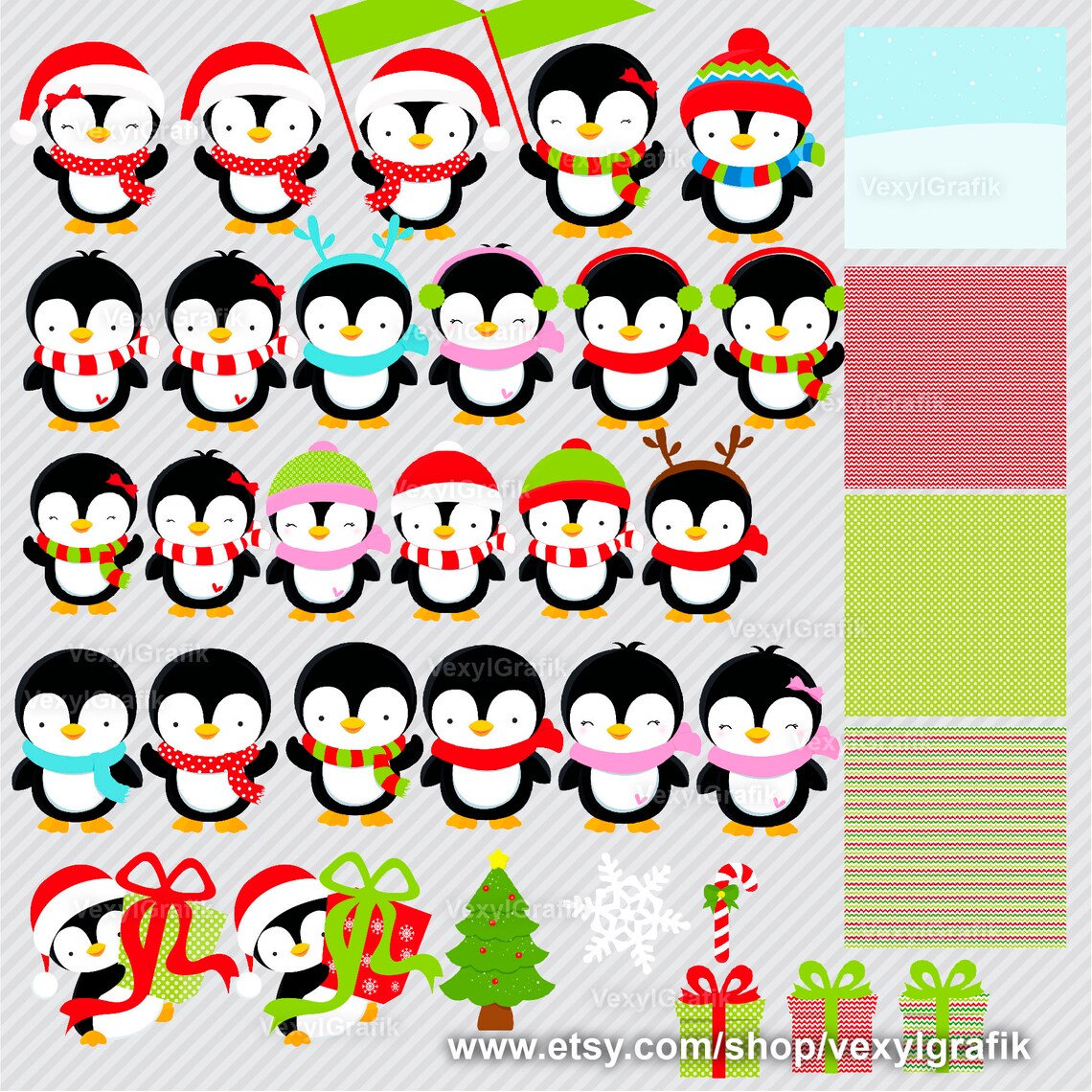 Penguin Christmas Clipart, Instant Download PNG Files - 300 Dpi, Baby ...