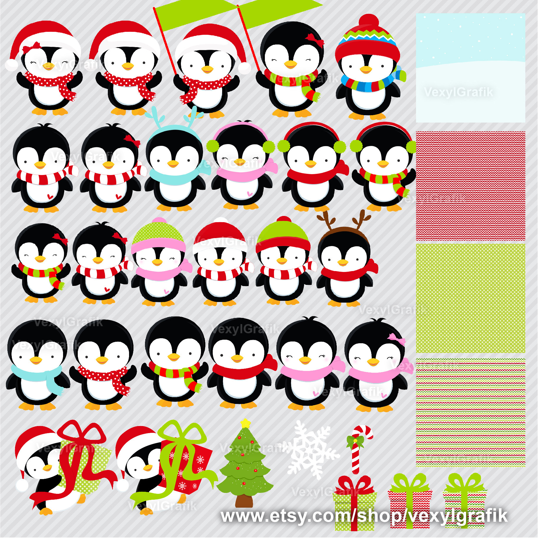 Penguin Christmas Clipart, Instant Download PNG Files - 300 Dpi, Baby ...
