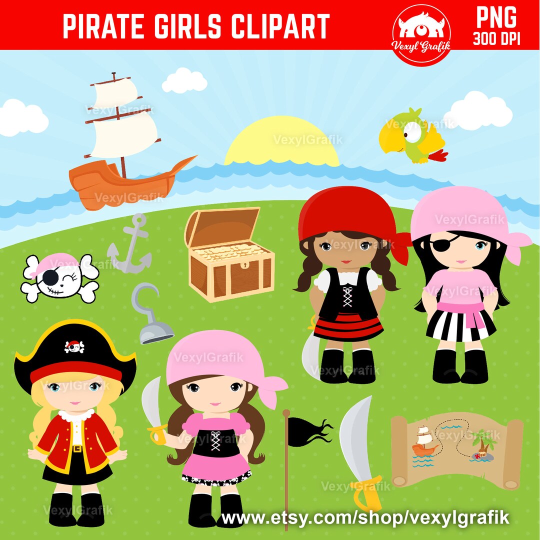 Pirate Girls Clipart, Instant Download PNG Files - 300 Dpi, Baby Shower ...