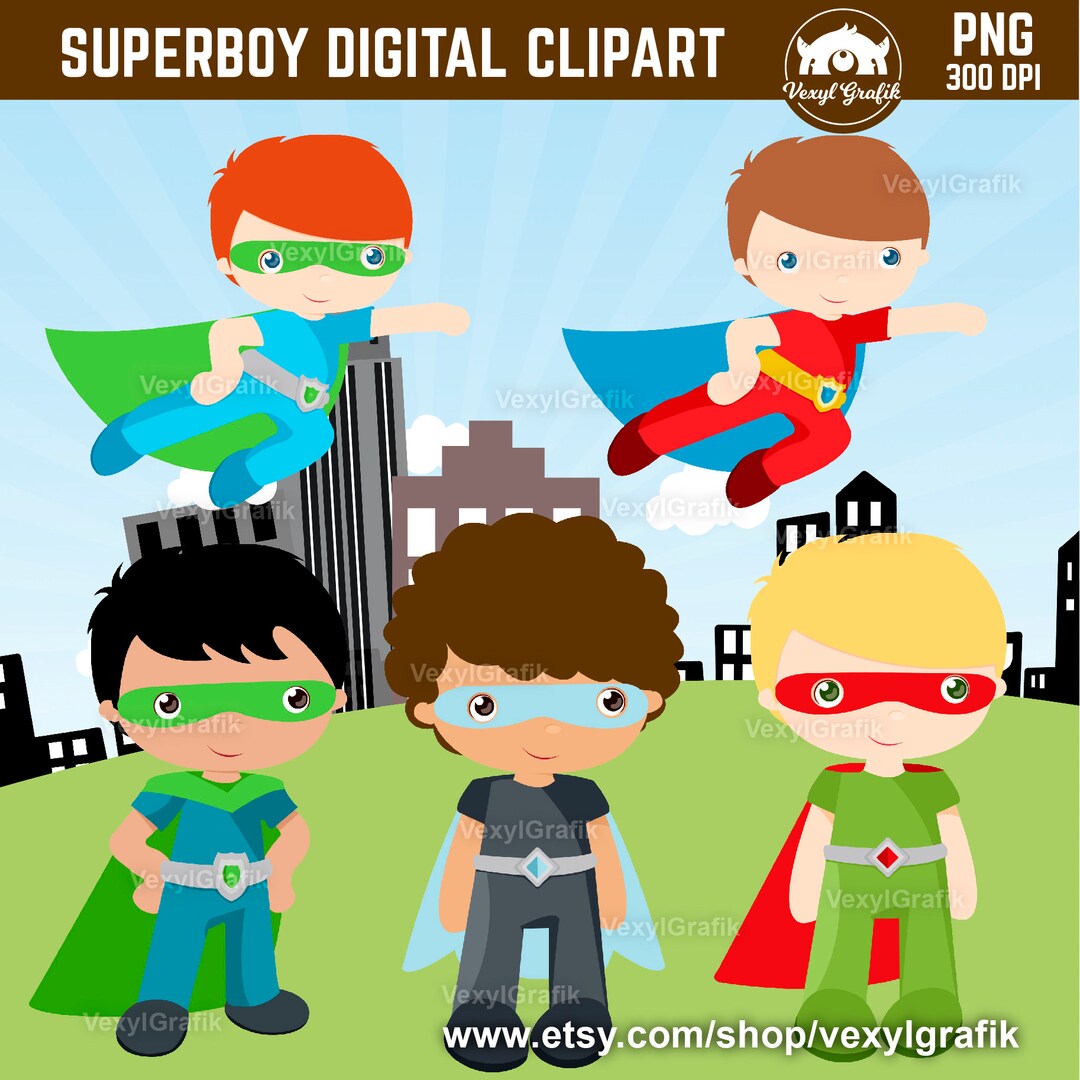 Superhero Boys Clipart Instant Download PNG Files 300 Dpi - Etsy