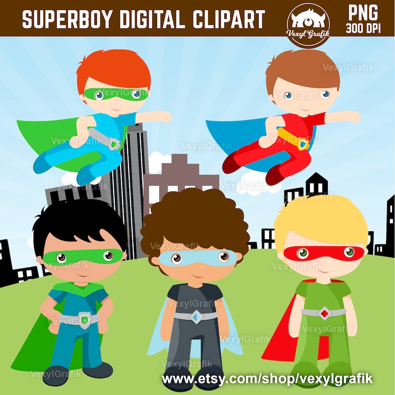 Superhero Boys Clipart Instant Download PNG Files 300 Dpi - Etsy