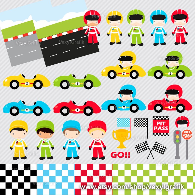 Race Cars Clipart, Instant Download PNG Files - 300 Dpi, Baby Shower ...