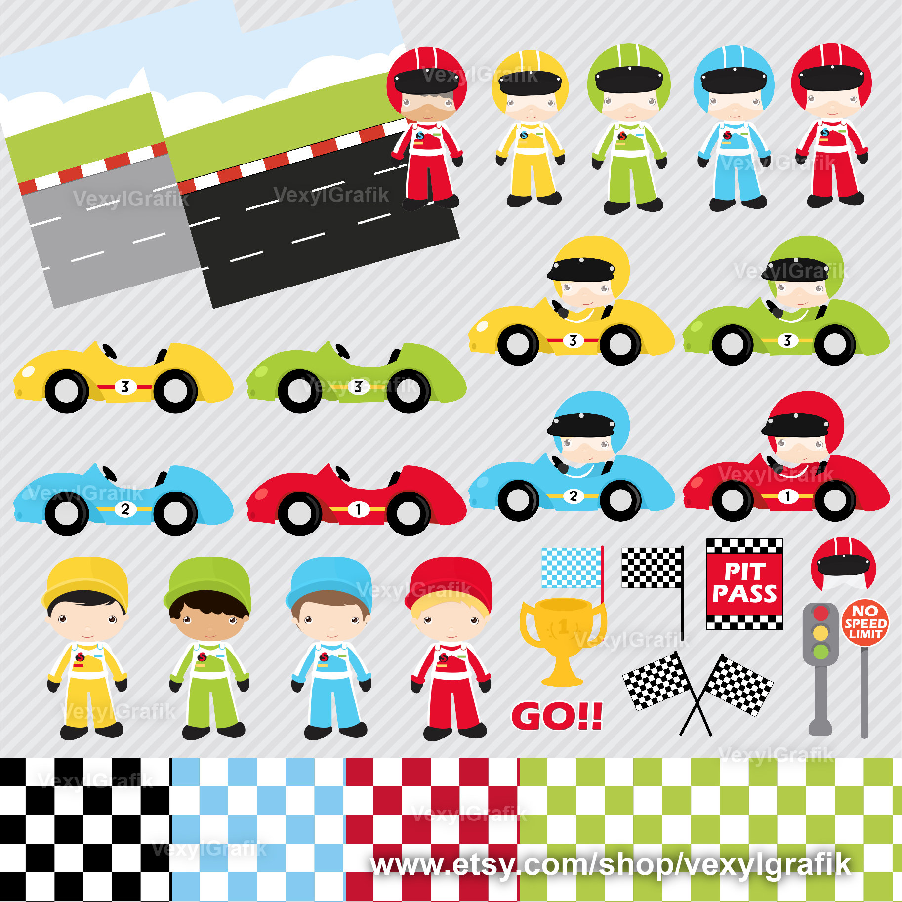 Race Cars Clipart, Instant Download PNG Files - 300 Dpi, Baby Shower ...