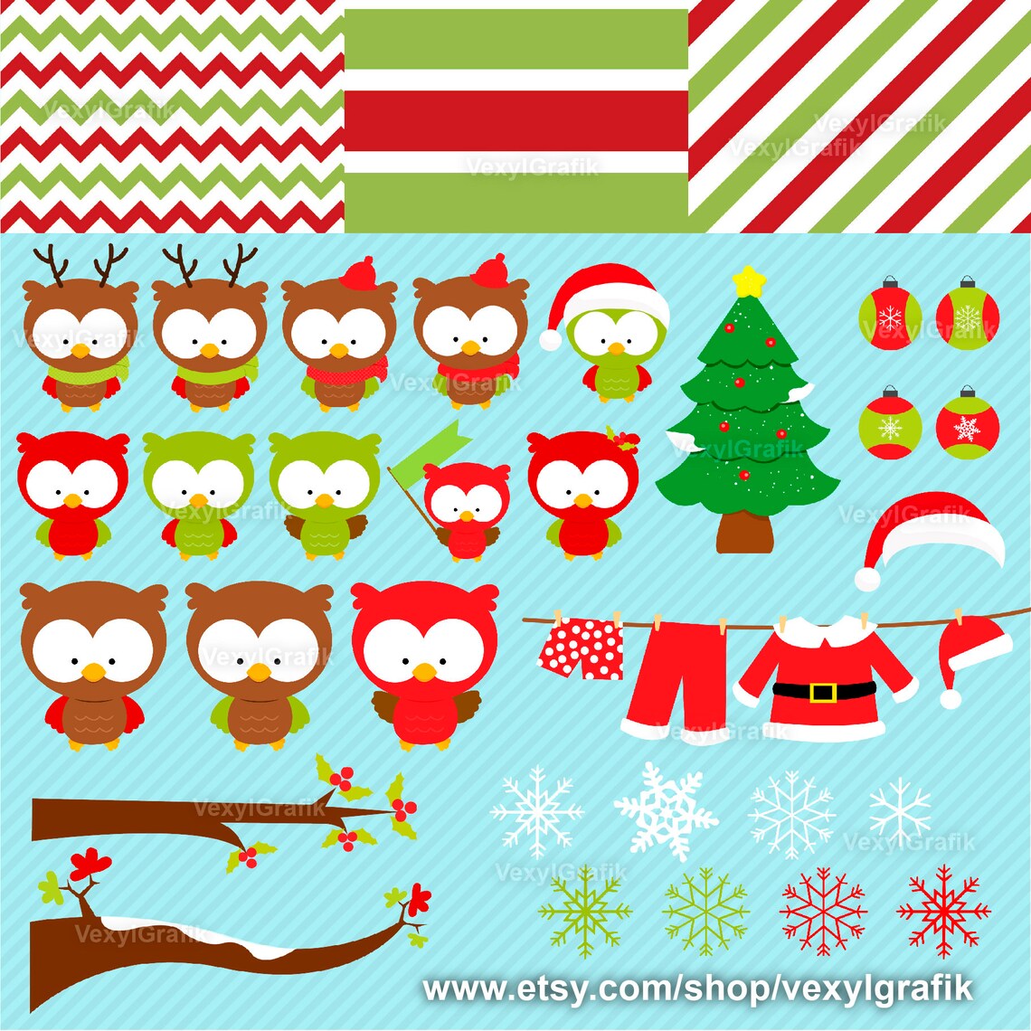 Christmas Owls Clipart, Instant Download PNG Files - 300 Dpi, Baby ...