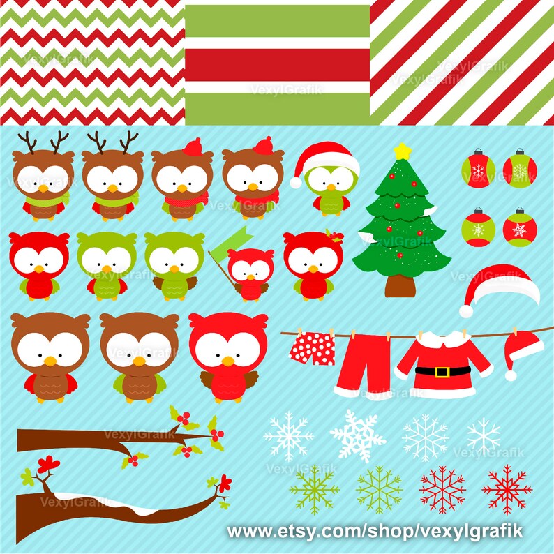 Christmas Owls Clipart, Instant Download PNG Files - 300 Dpi, Baby ...