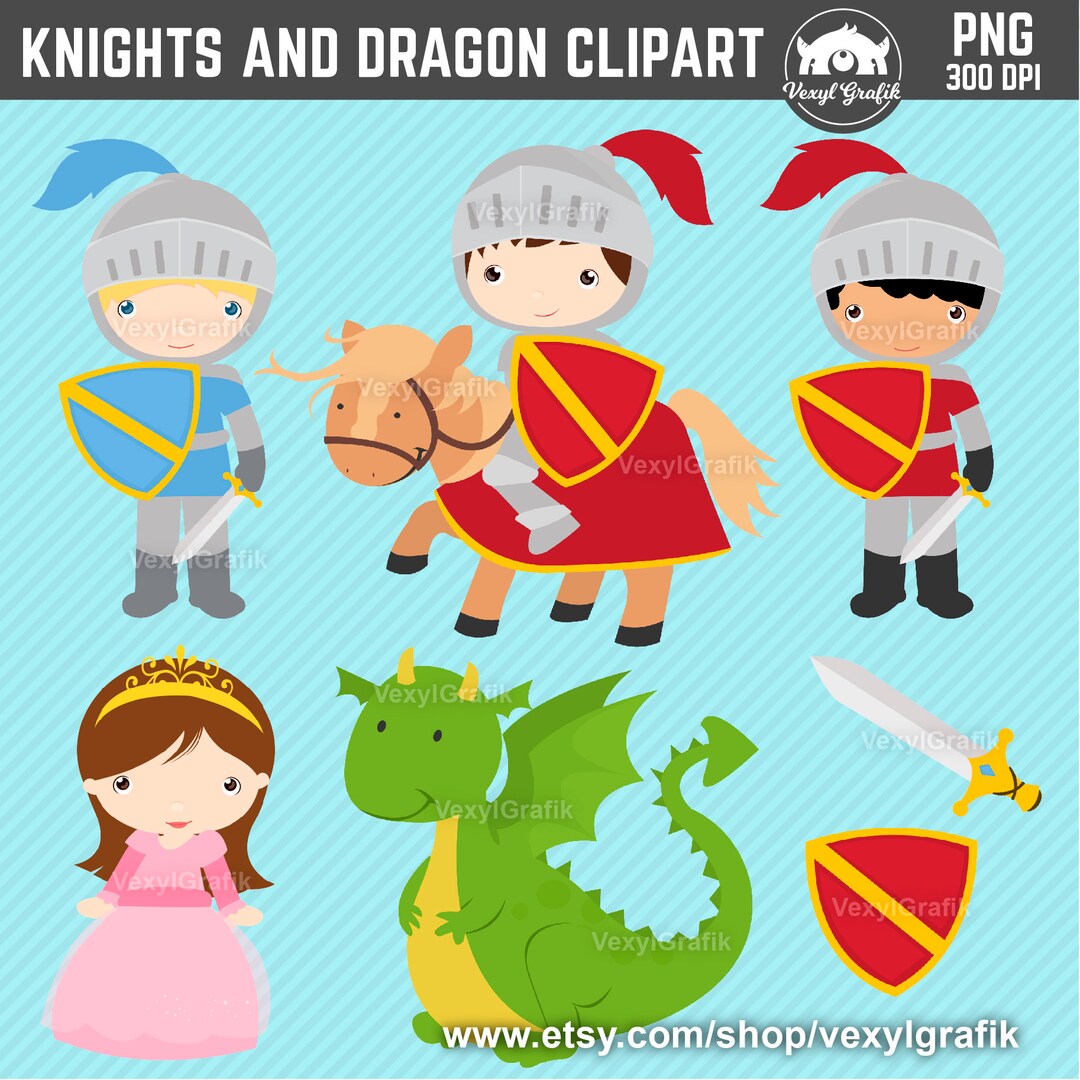 Knight and Dragon Clipart, Instant Download PNG Files - 300 Dpi, Baby ...