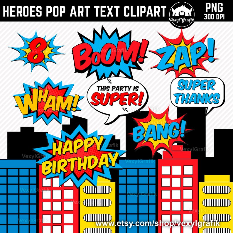 Pop Art Superheroes Clipart, Instant Download PNG Files - 300 Dpi, Baby ...